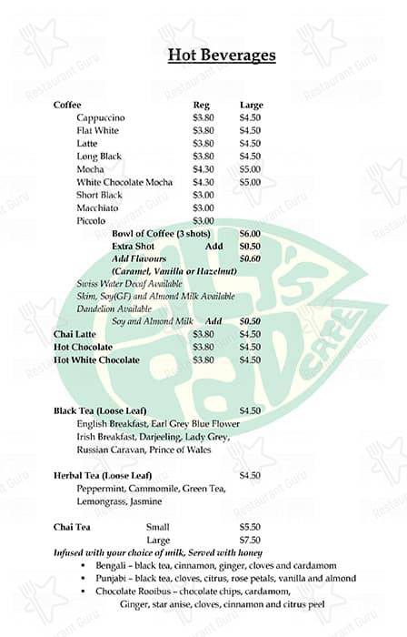 Menu at Lily's Pad Cafe, Leura