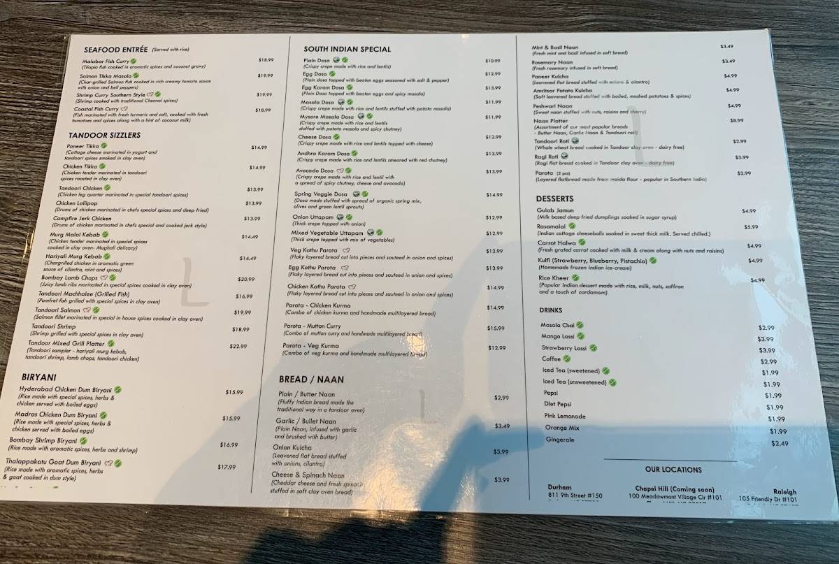 Menu at Lime & Lemon Indian Grill & Bar - Durham, Durham