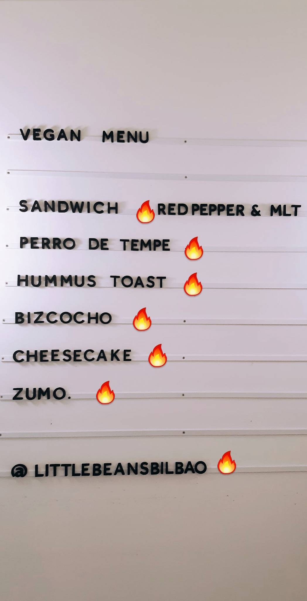 Menu at Little Beans cafe, Bilbao