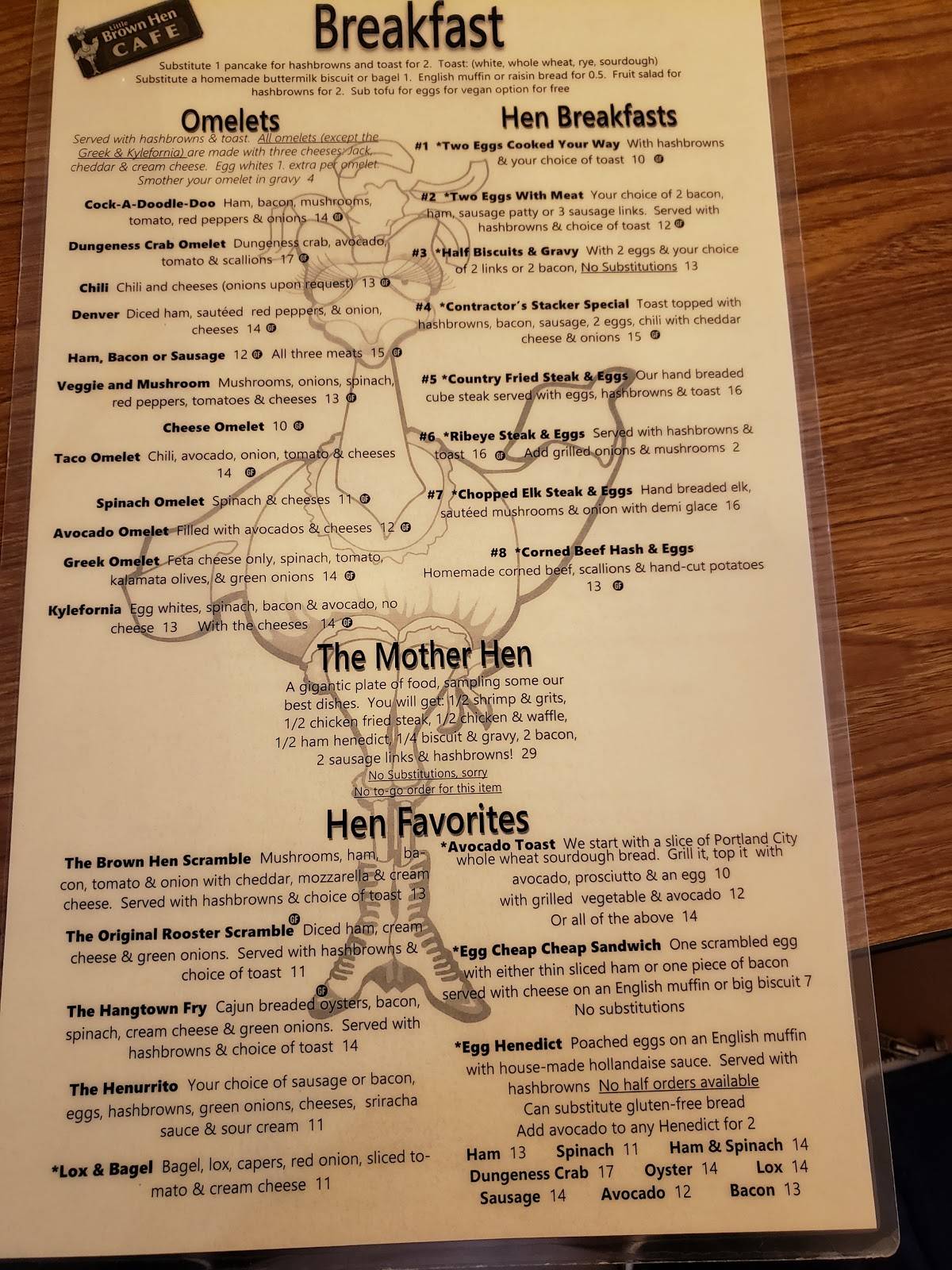 Menu at Little Brown Hen Cafe, Florence
