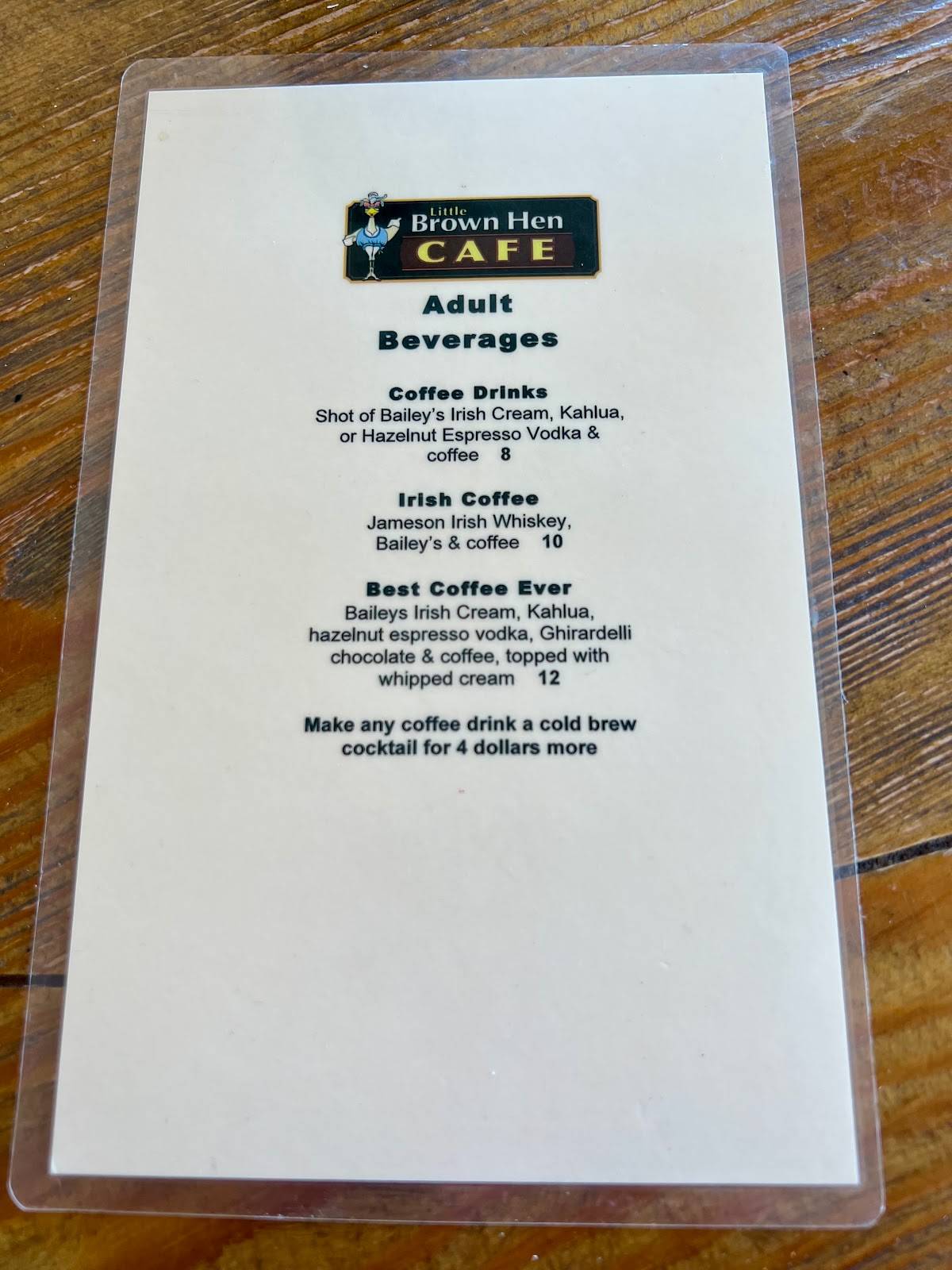 Menu at Little Brown Hen Cafe, Florence