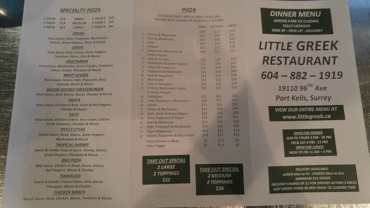 Menu at Little Greek Restaurant, Surrey