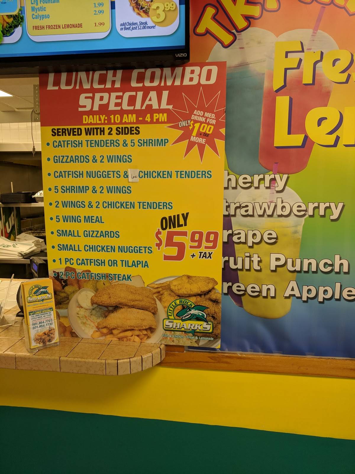 Menu at Shark's Fish & Chicken John Barrow & markham, Little Rock