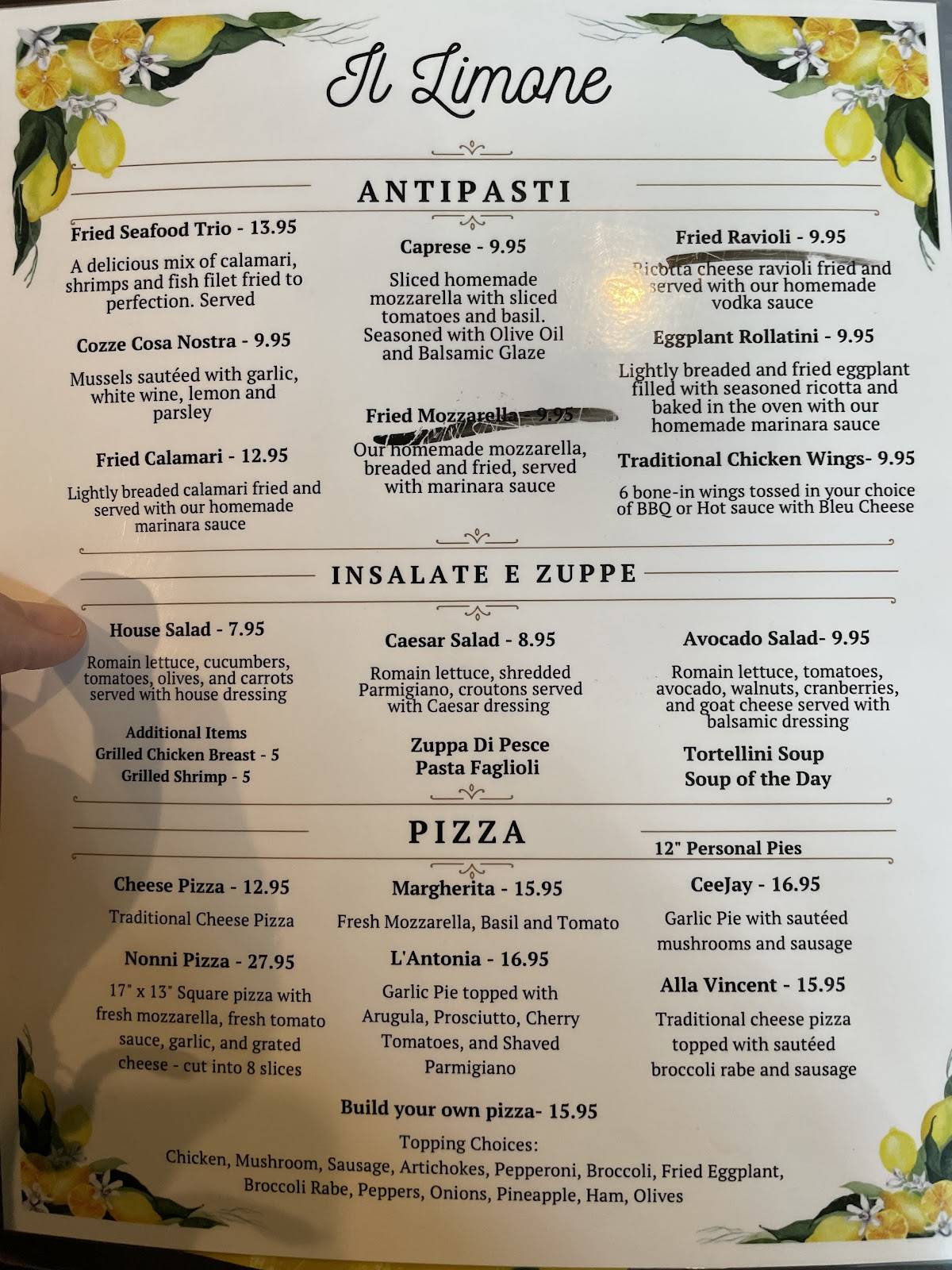 Menu at Il Limone Restaurant Pizzeria, Liverpool