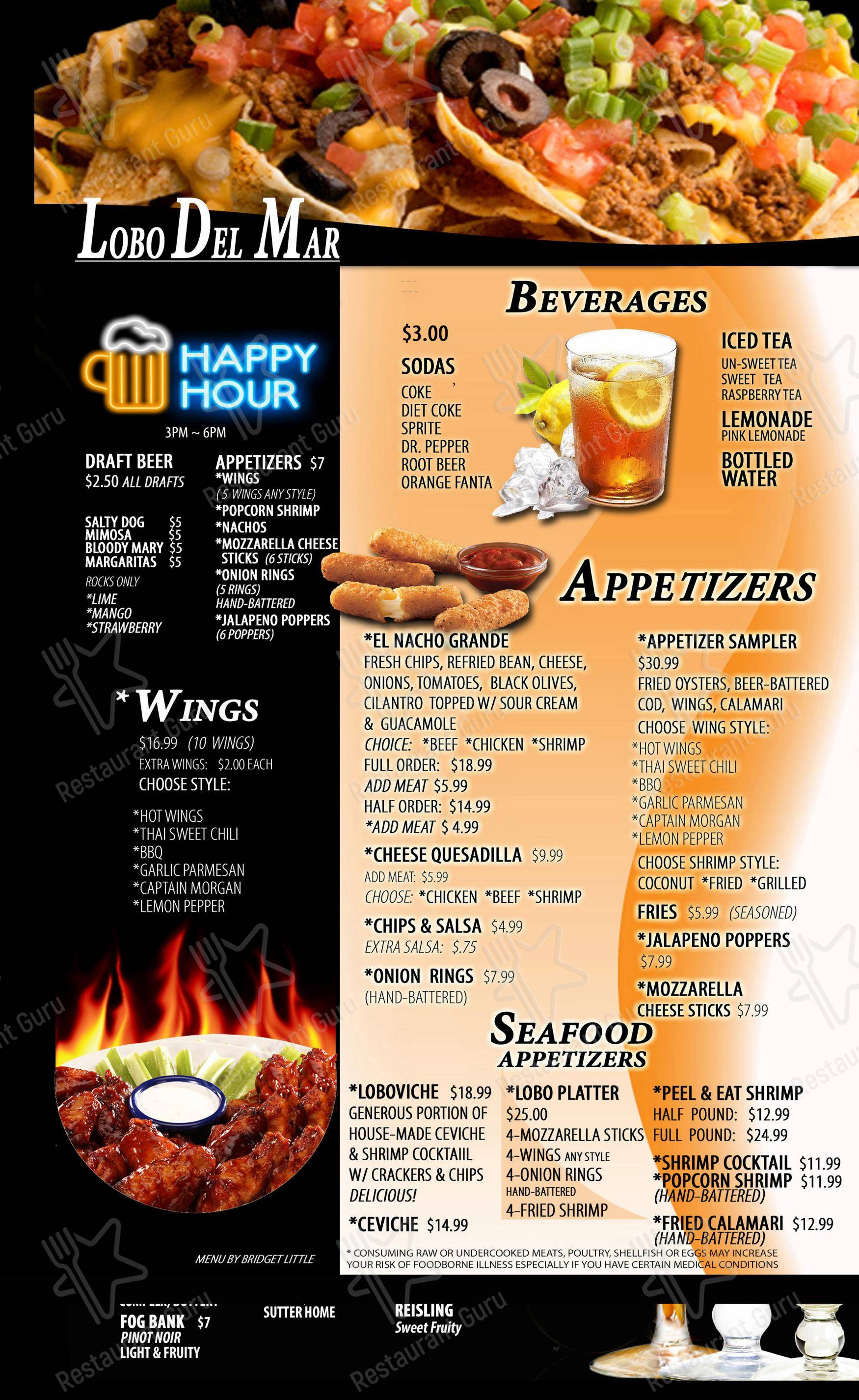 Carta de Lobo Del Mar Cafe, South Padre Island