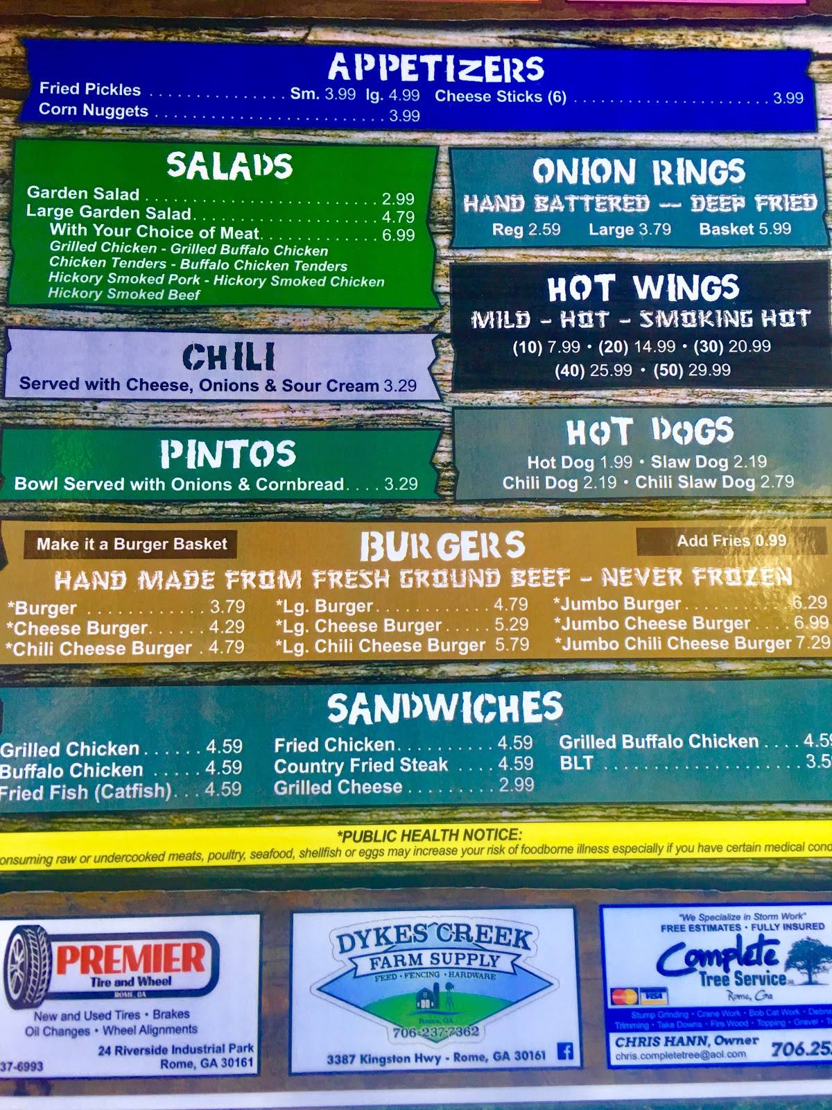 Menu at Log Cabin Smoke House restaurant, Rome, Kingston Hwy