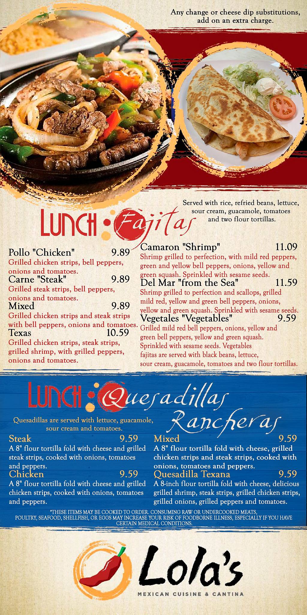 Menu at Lola's Mexican Cuisine & Cantina restaurant, Lynchburg