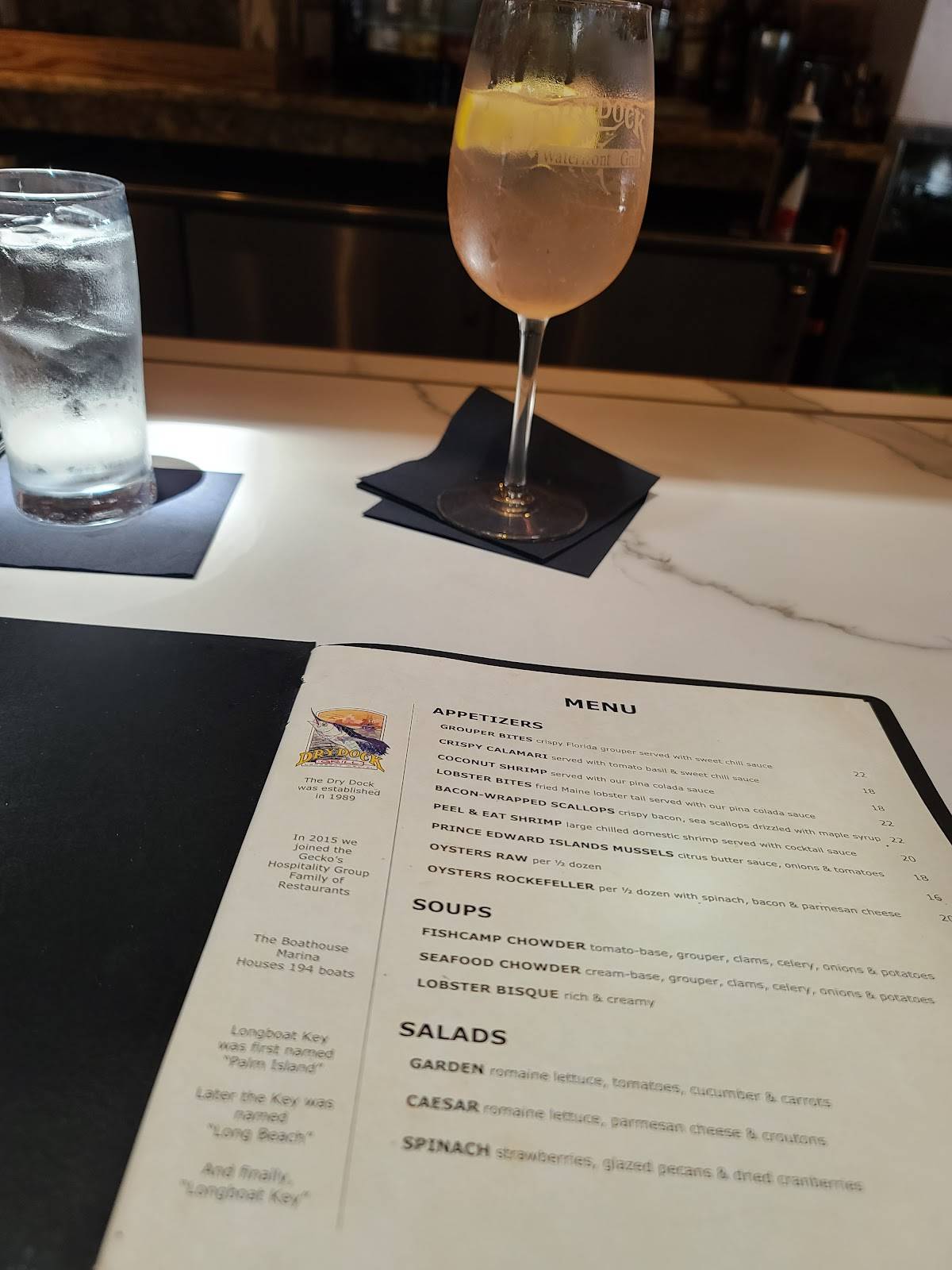 Menu at Dry Dock Waterfront Grill restaurant, Longboat Key