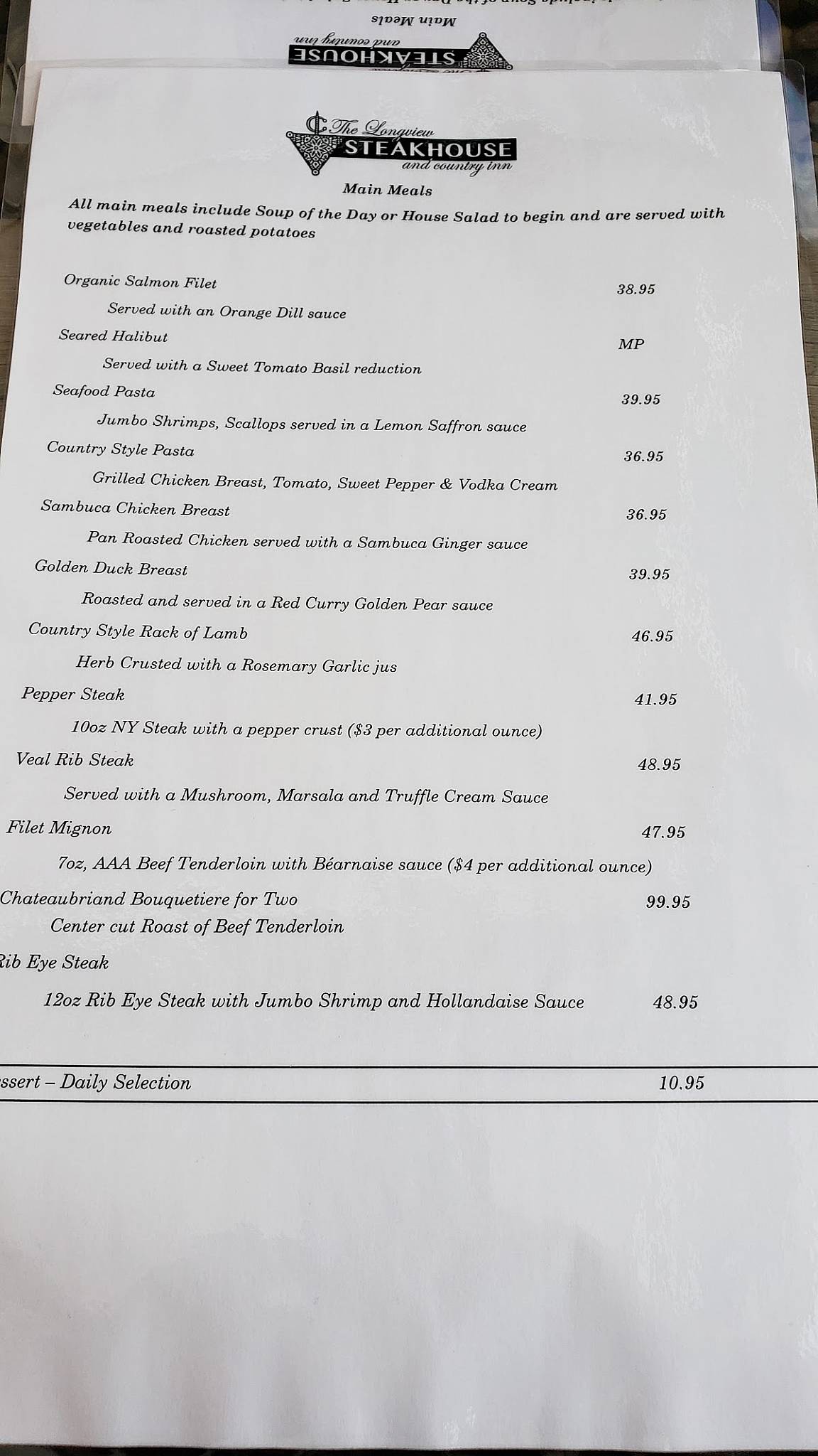Menu at Longview Steakhouse, Longview, Highway 22 West