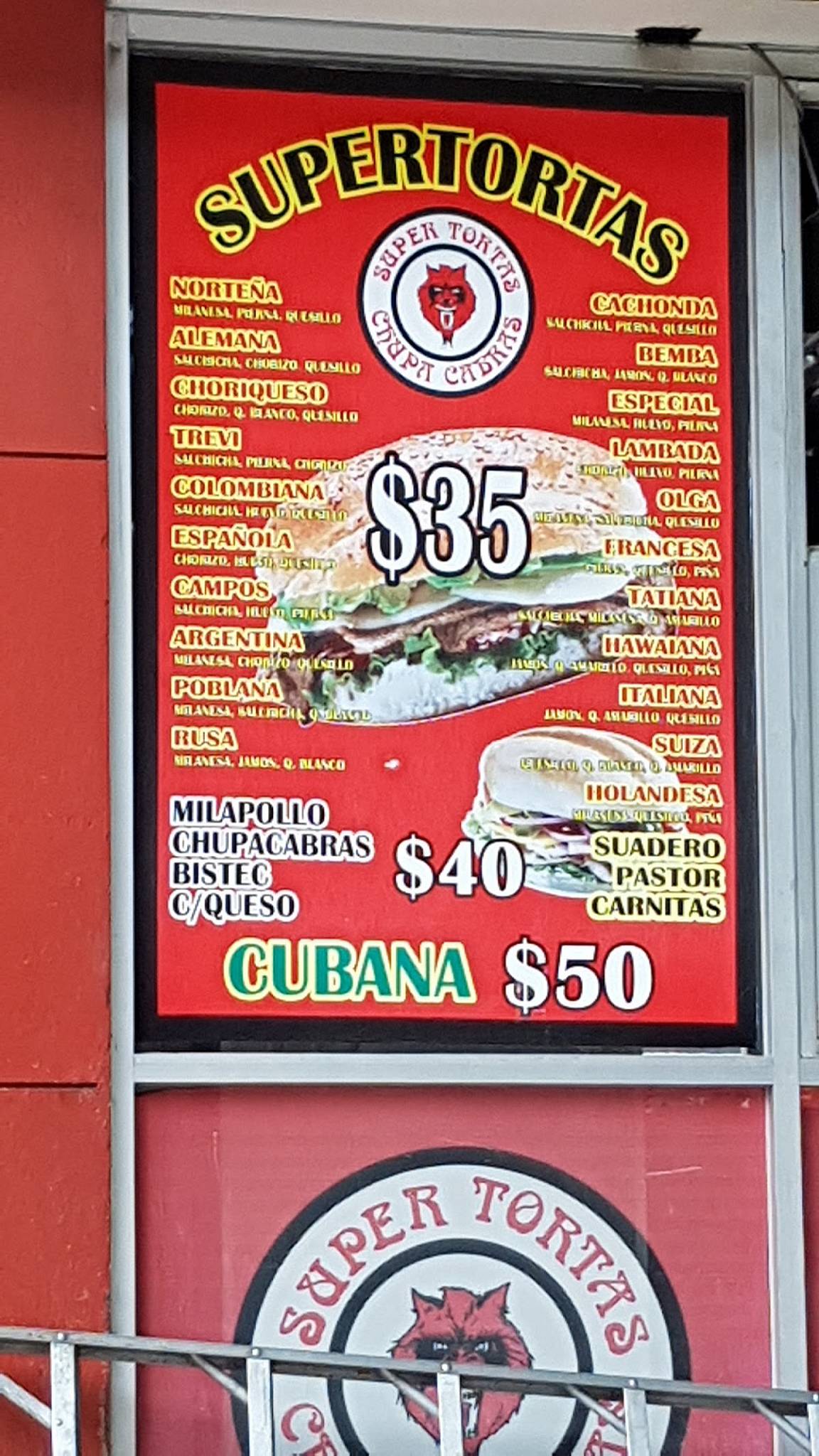 Carta del restaurante "Los Chupacabras", Ciudad López Mateos