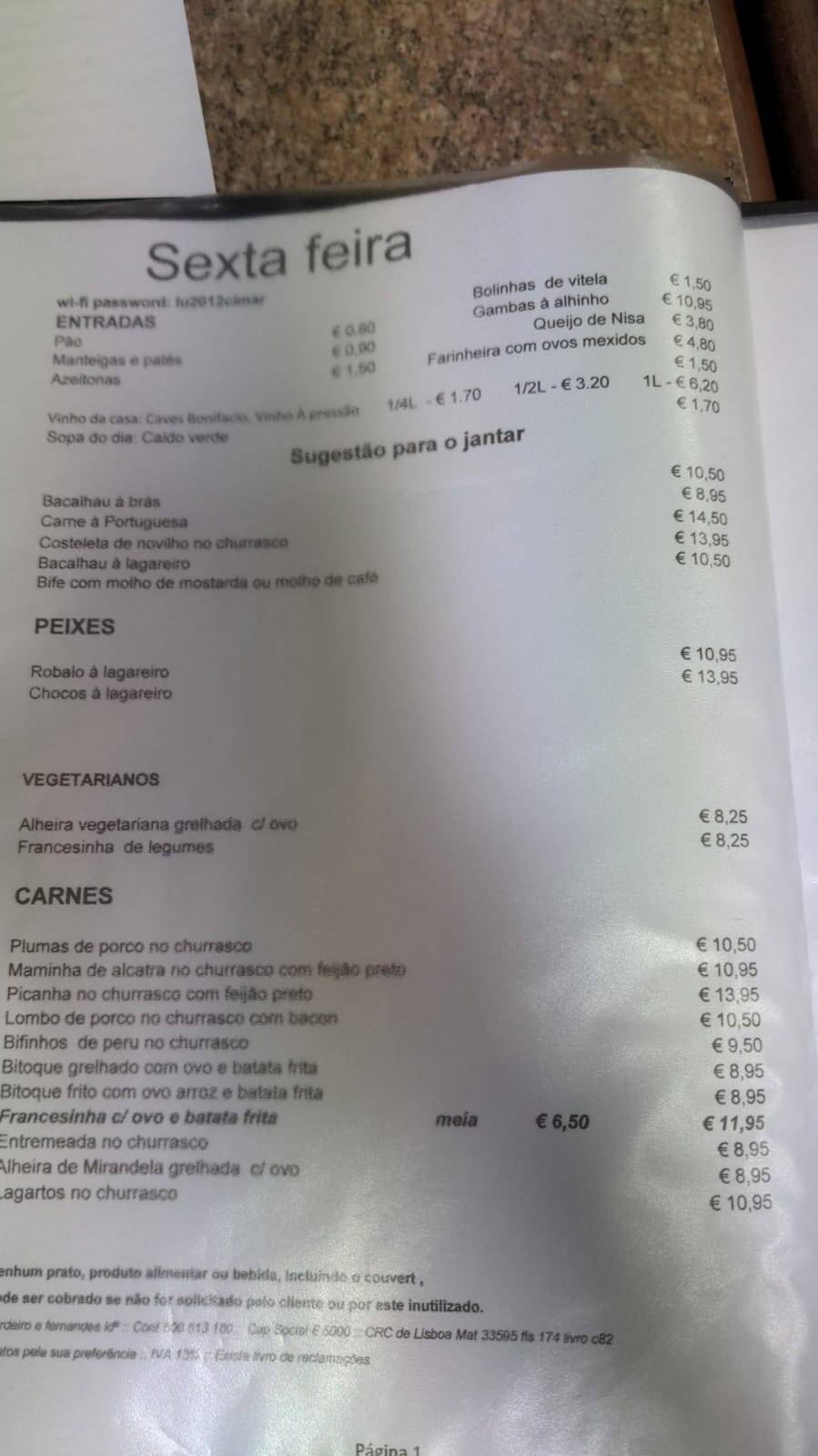 Menu em Lucimar restaurante, Lisboa, Rua Francisco Tomás da Costa