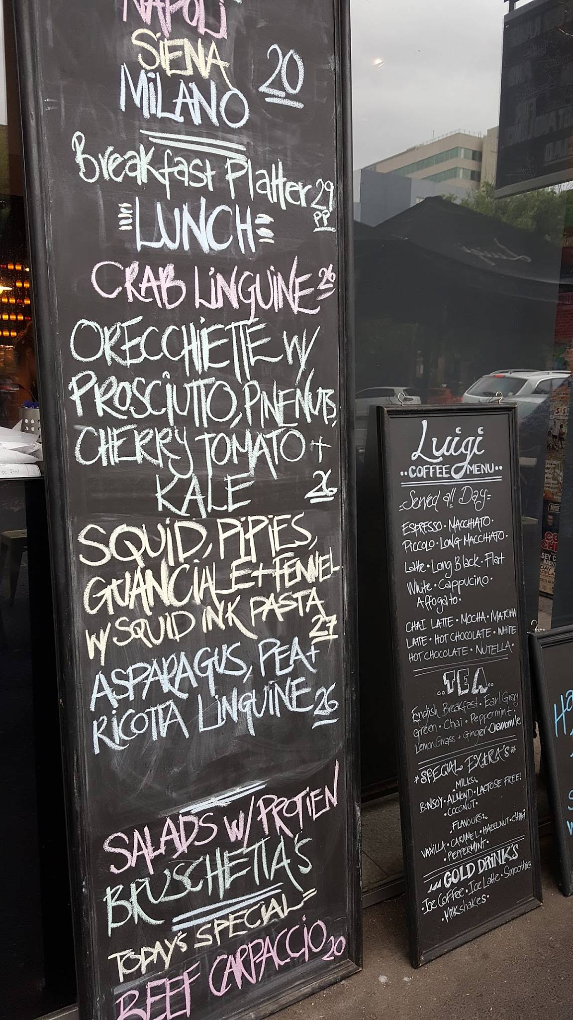 Menu at Luigi Delicatessen cafe, Adelaide
