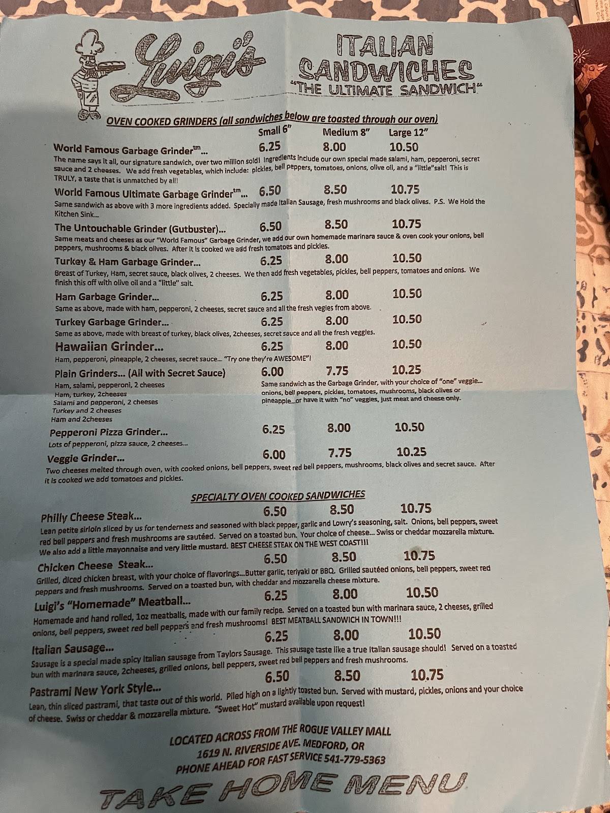 Menu at Luigi's Italian Sandwiches fast food, Medford