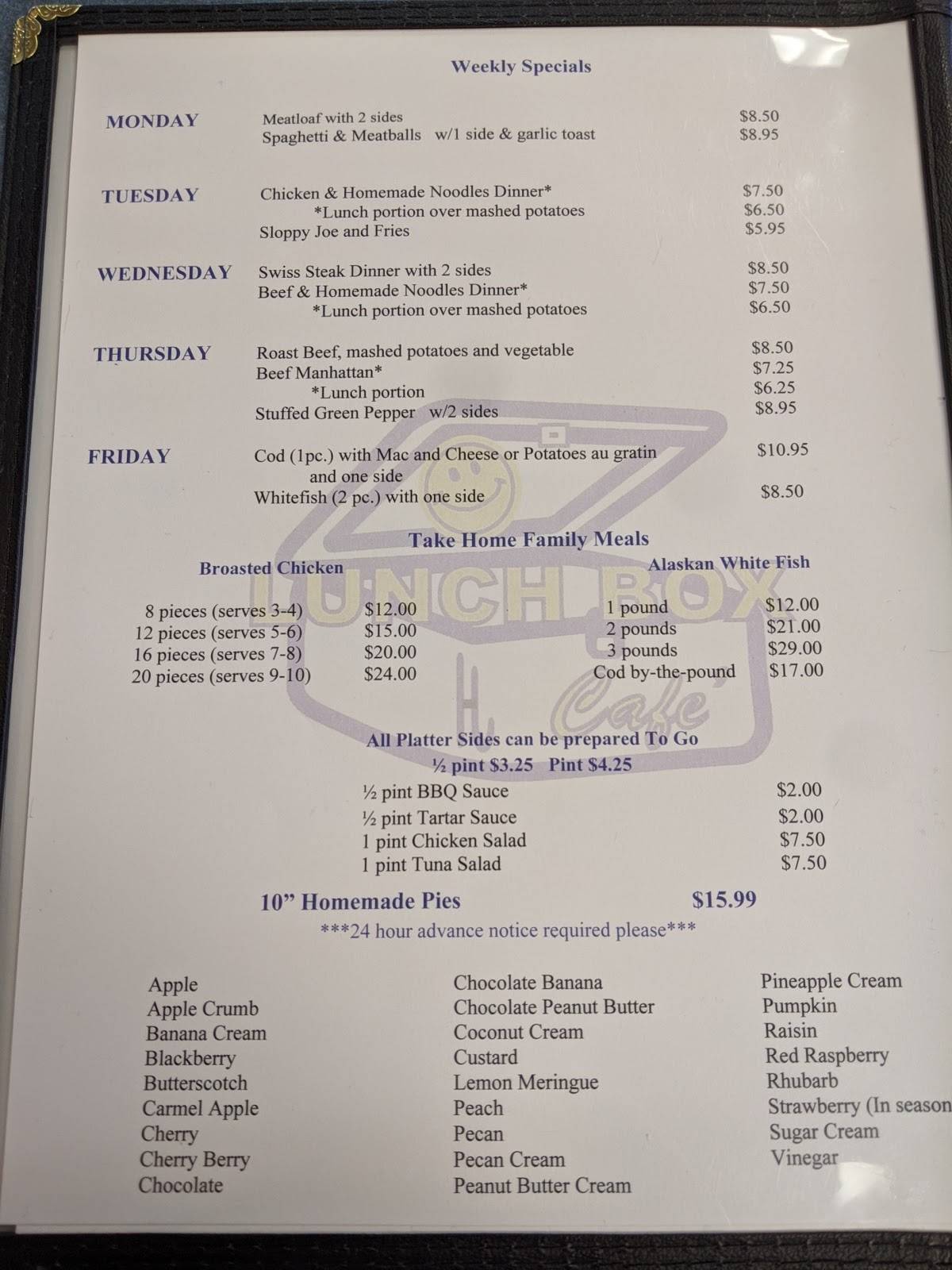 Menu at Lunch Box Cafe, Fort Wayne, Coldwater Rd
