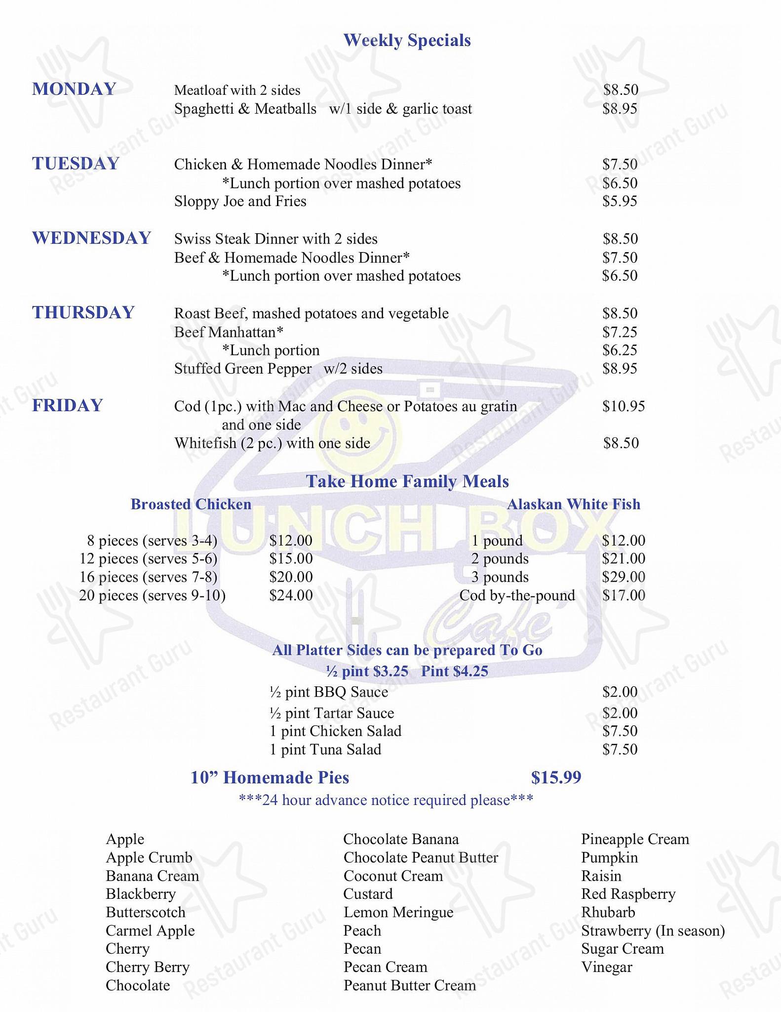 Menu at Lunch Box Cafe, Fort Wayne, Coldwater Rd