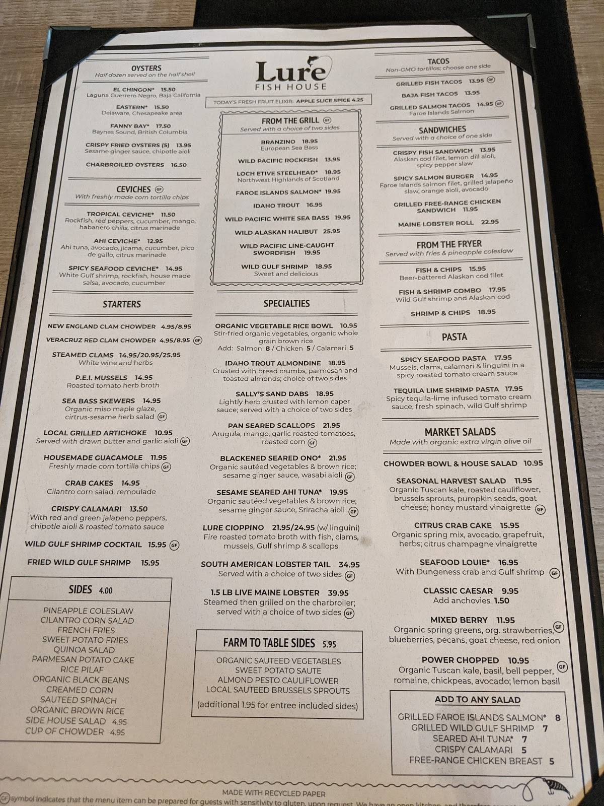 Menu at Lure Fish House pub & bar, Ventura