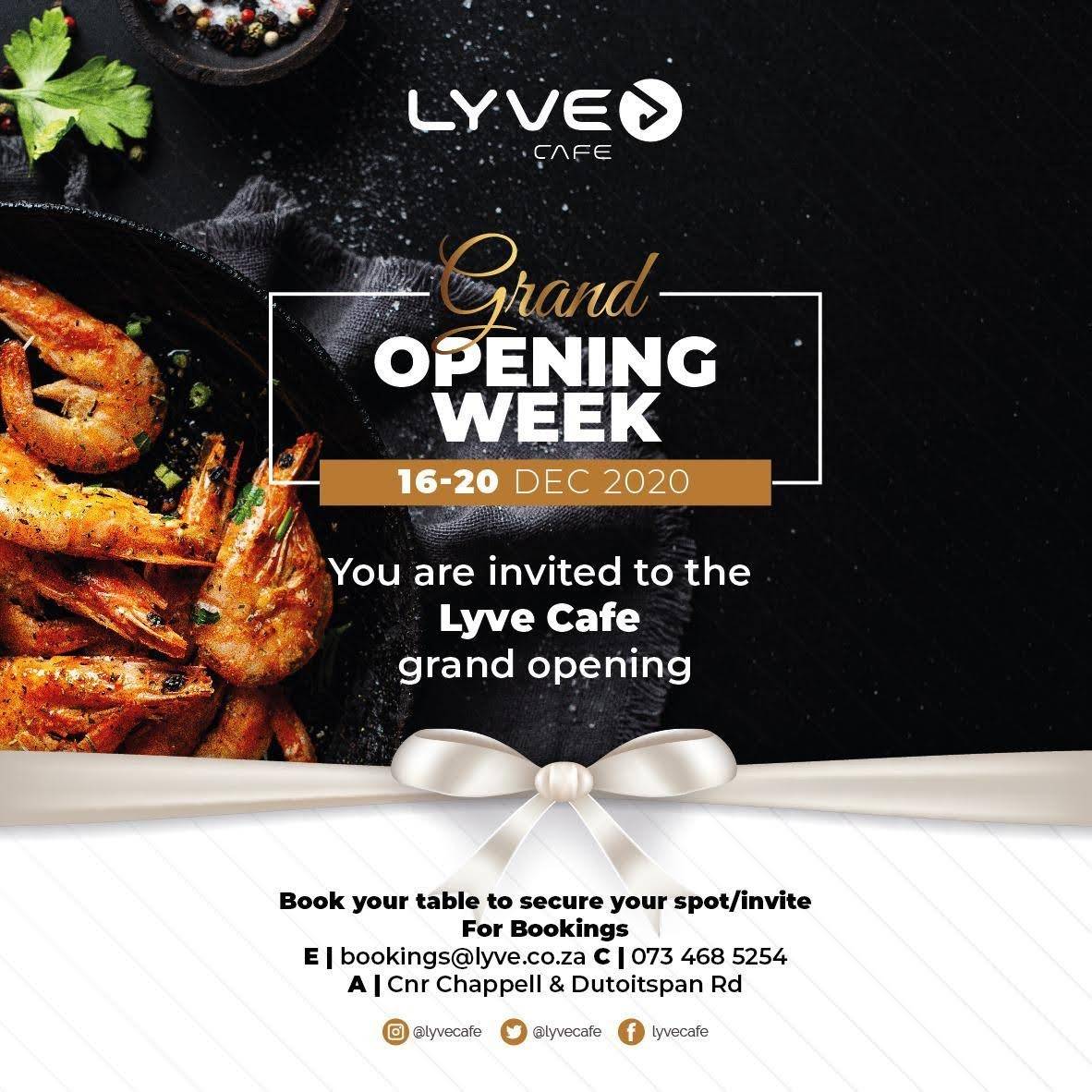 Menu at Lyve Cafe, Kimberley