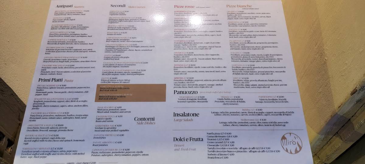 Menu da MIRÓ Ristorante pizzeria, Firenze