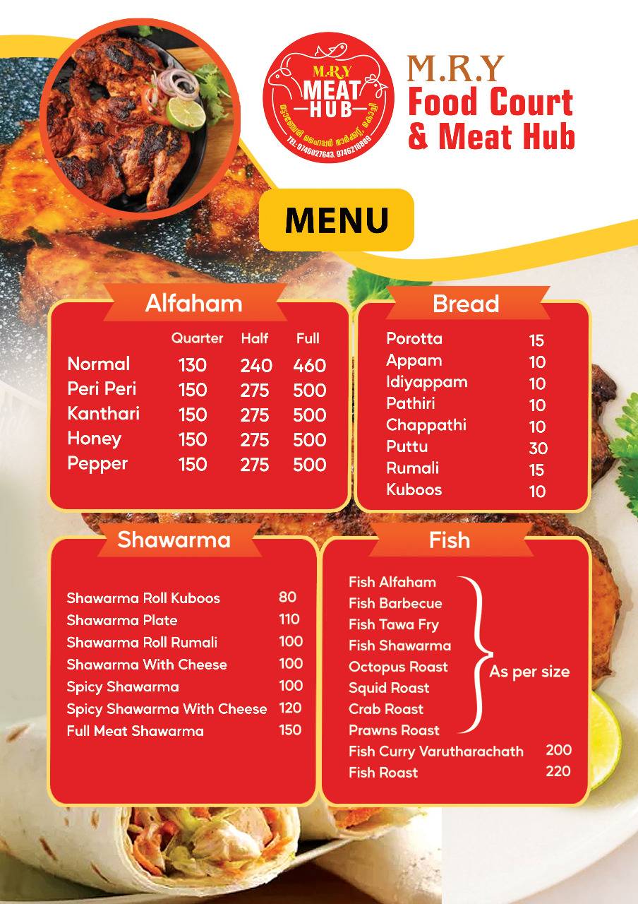 Menu at MRY FOOD COURT & MEAT HUB, Kochi