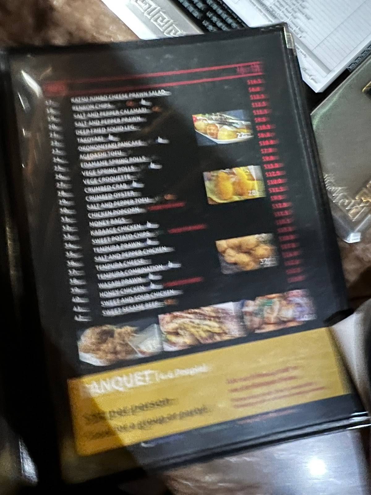 Menu at Bing’s Nomiya restaurant, Mackay