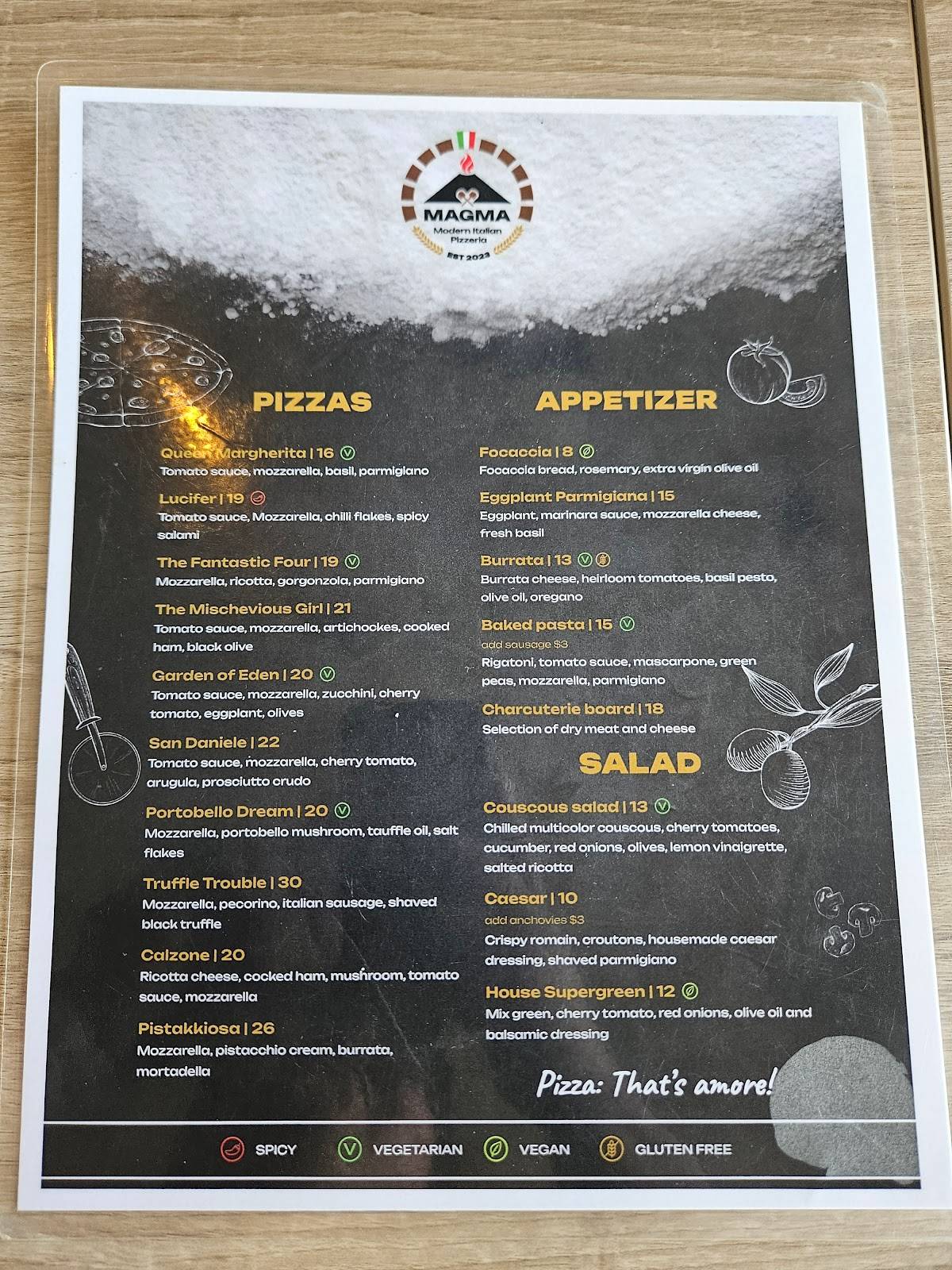 Menu at Magma pizzeria, Moorpark