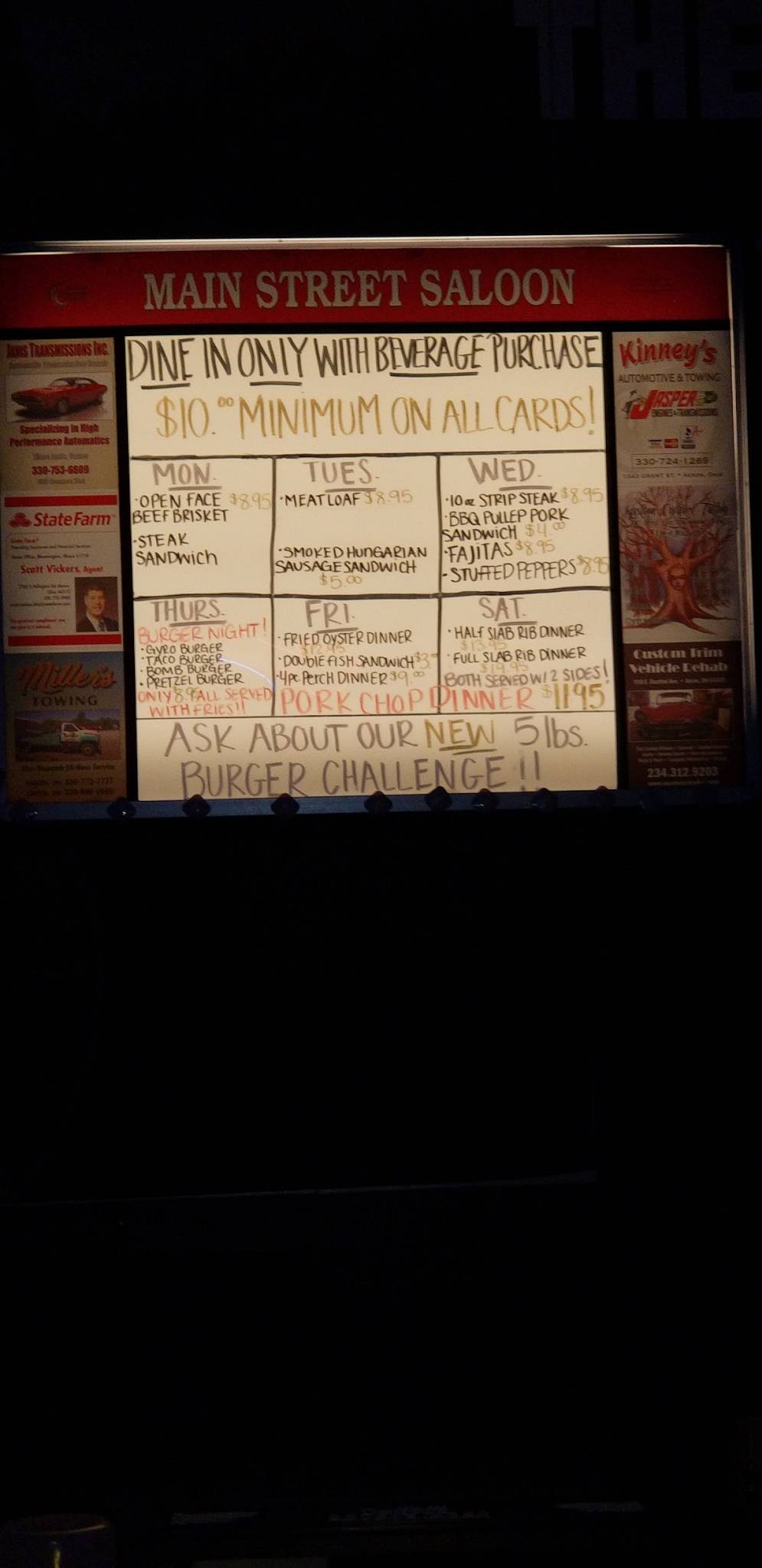 Menu at Main Street Saloon pub & bar, Akron