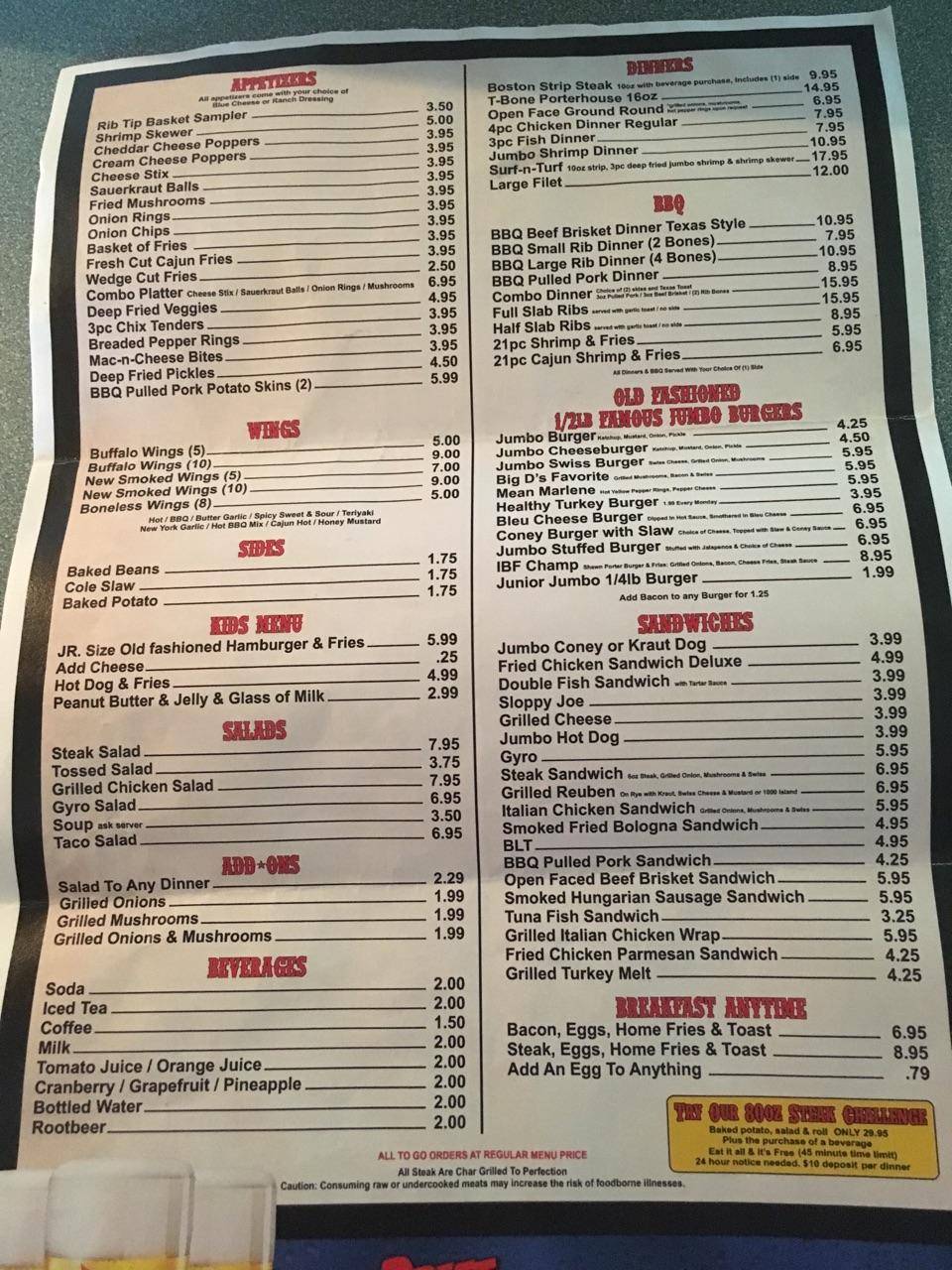 Menu at Main Street Saloon pub & bar, Akron