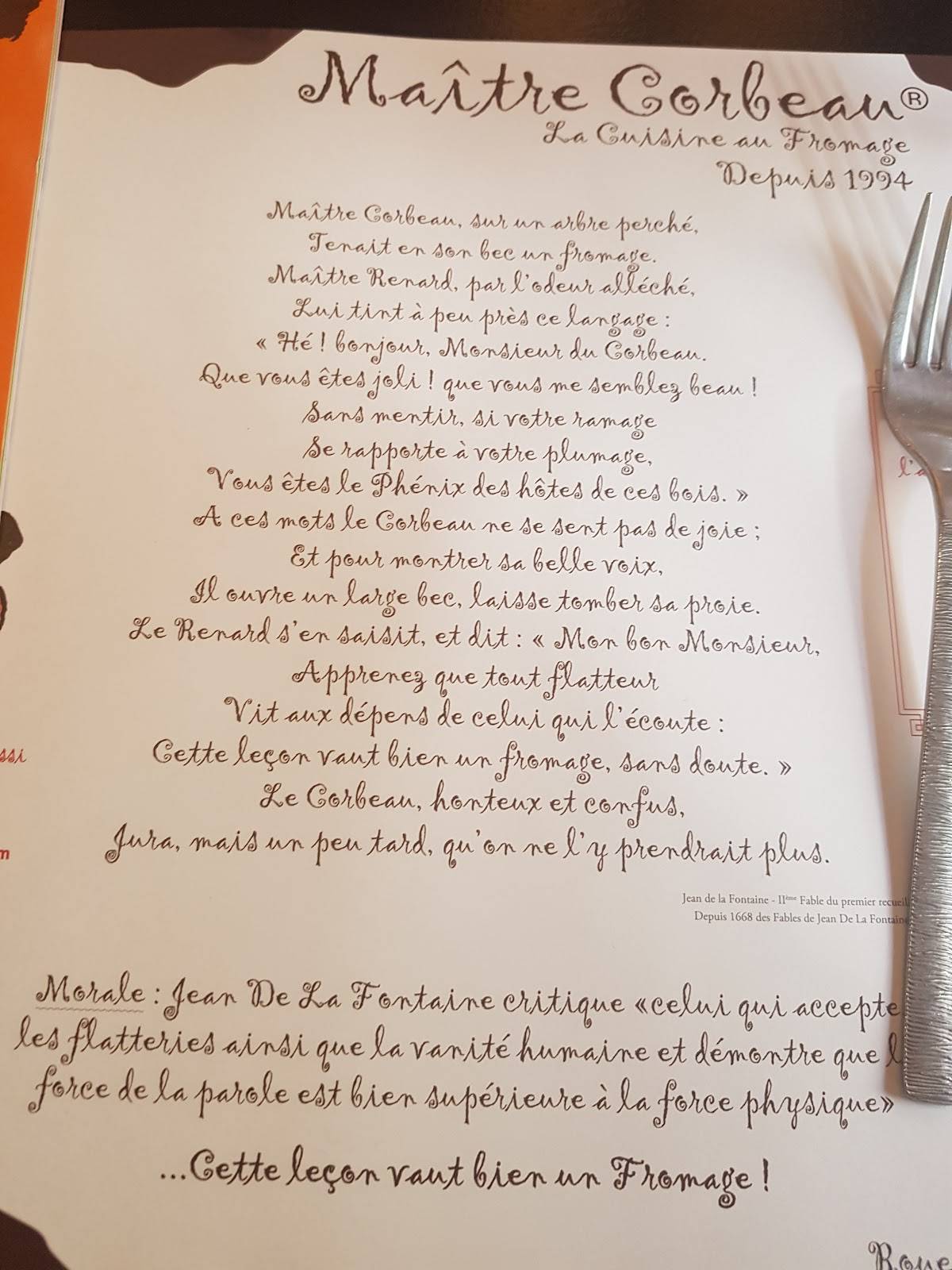 Menu au maitre corbeau restaurant, Cherbourg-en-Cotentin