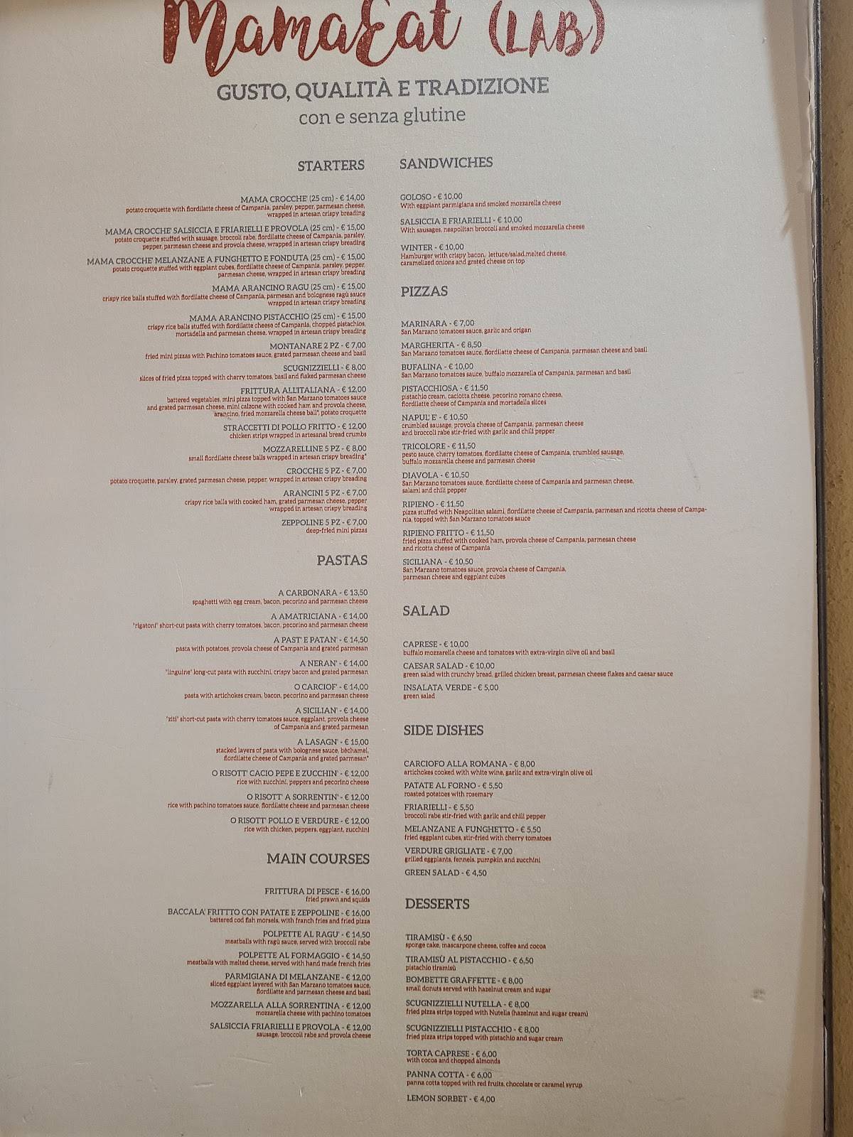 Menu da Mama Eat Roma ristorante, Roma, Via Borgo Pio