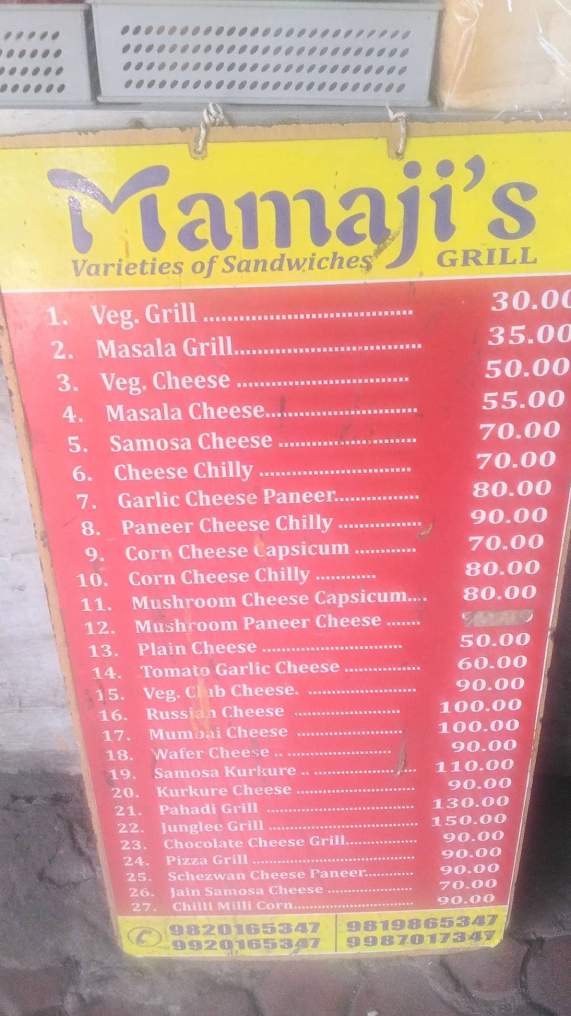 Menu at Mamaji's Grill, Mumbai, 402