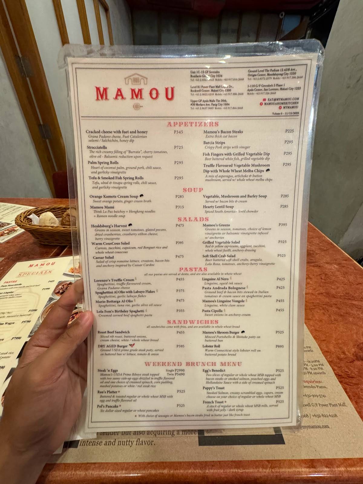 Menu at Mamou - A Home Kitchen steakhouse, Taguig, Mcarthur Avenue ...