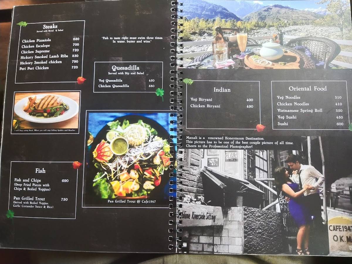 Menu at Cafe 1947, Manali, Near Nehru Kund