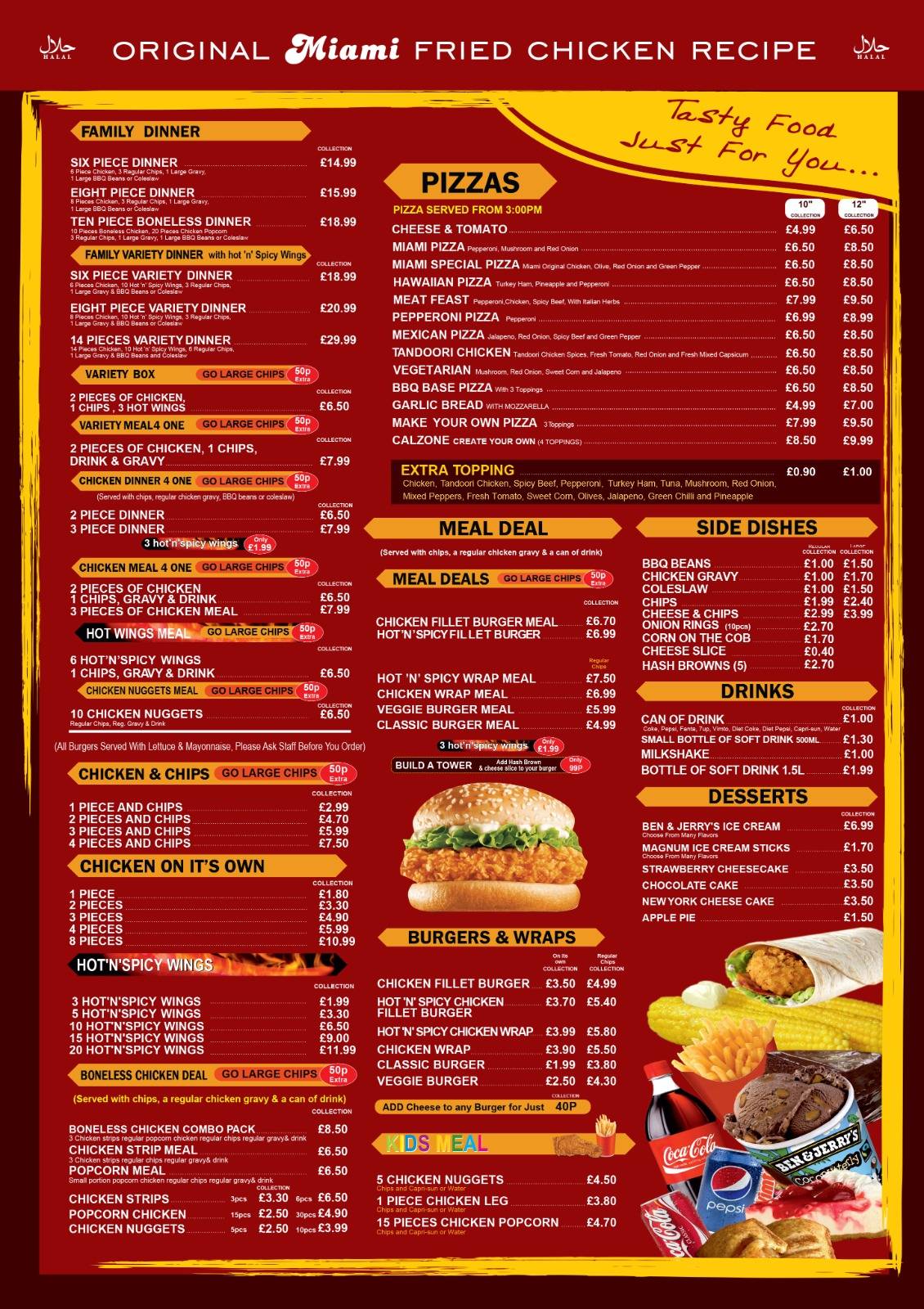 Menu at Miami Fried Chicken pizzeria, Manchester, 2 The Cir
