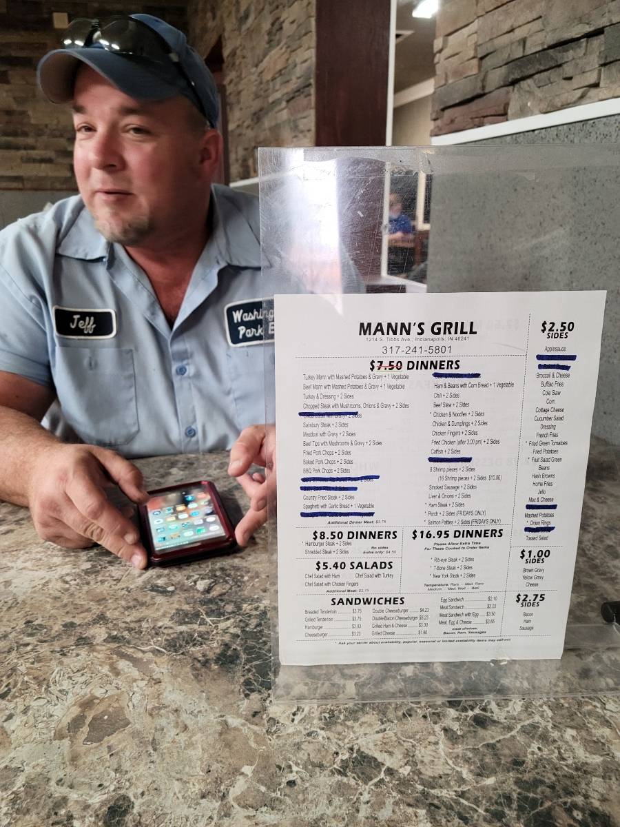 Menu at Mann's Grill restaurant, Indianapolis