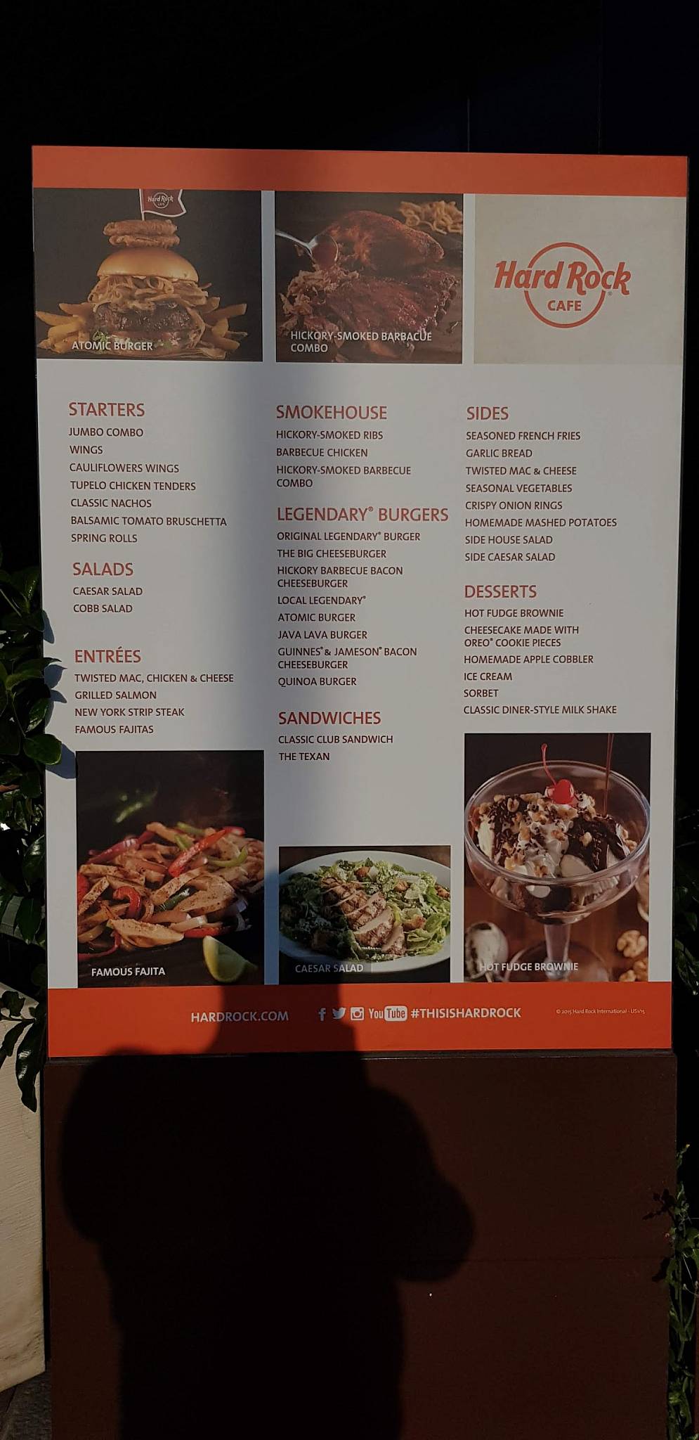 Menu at Hard Rock Cafe, Marbella