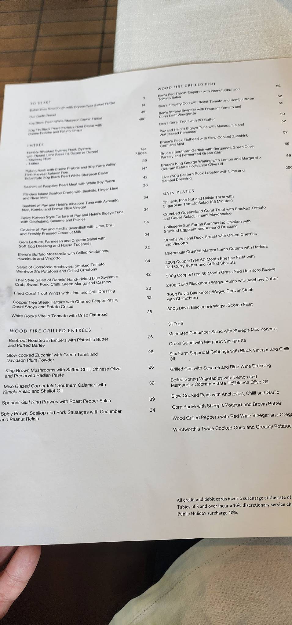 Menu at Margaret restaurant, Double Bay