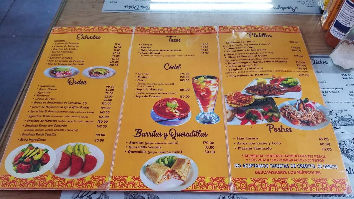 Menu at Mariscos el Guero restaurant, Puerto Vallarta, C. Fco. I ...