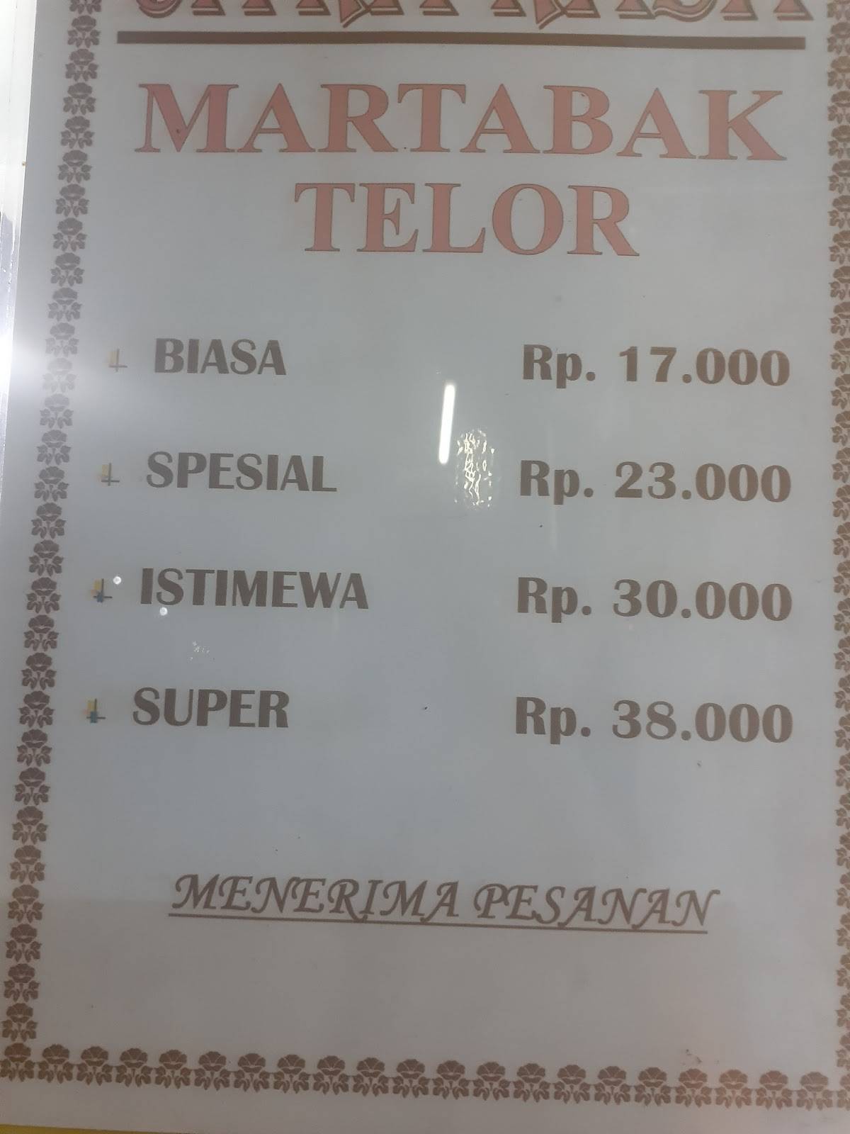 Menu at Martabak Citra rasa restaurant, Sidoarjo