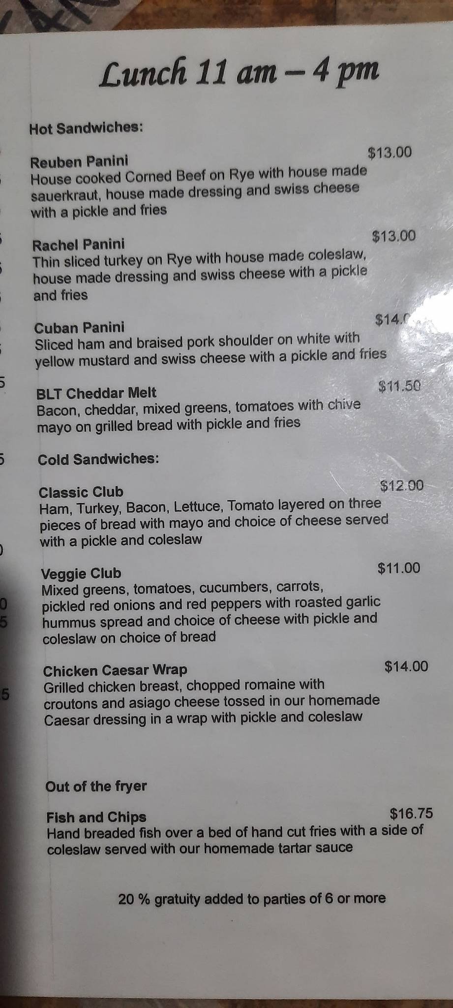 Menu at Martell's at the Red Fox restaurant, Cambridge