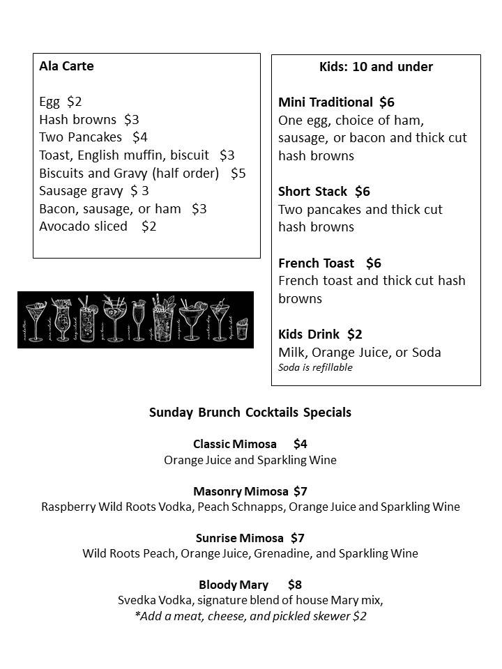 Menu at Masonry Grill pizzeria, Salem