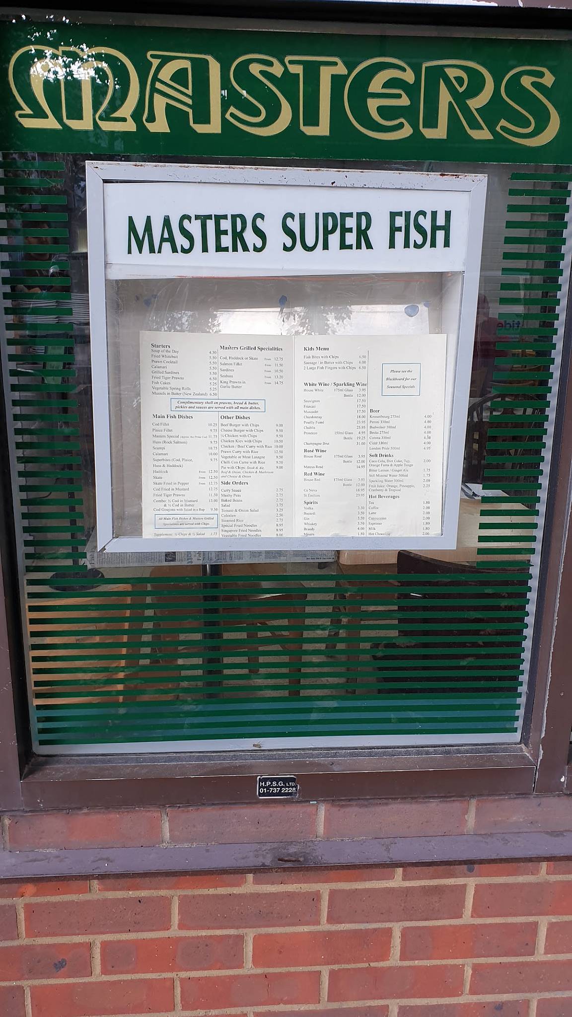 Carta del restaurante Masters Superfish, Londres