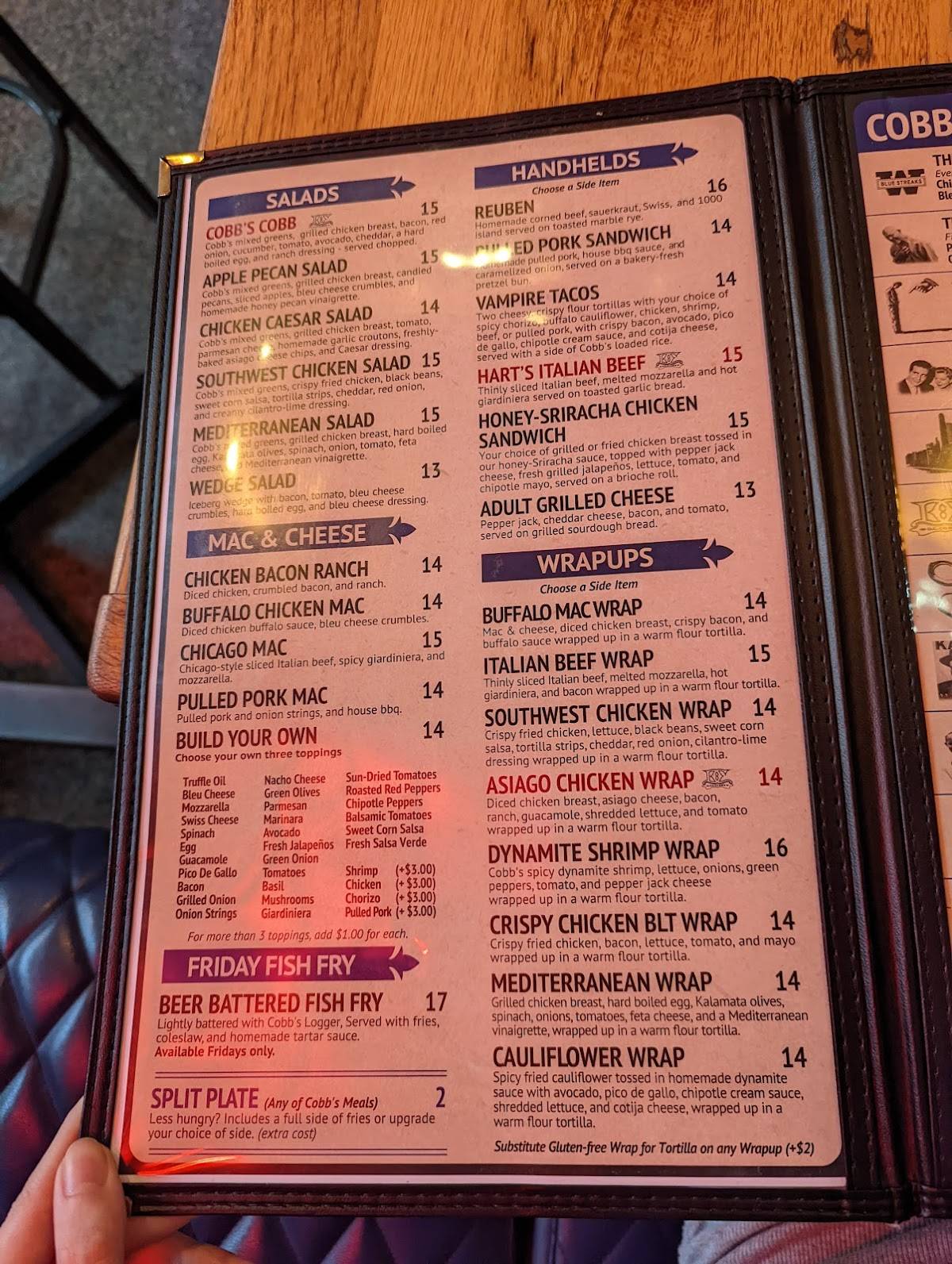 Menu at D.C. Cobb's pub & bar, McHenry