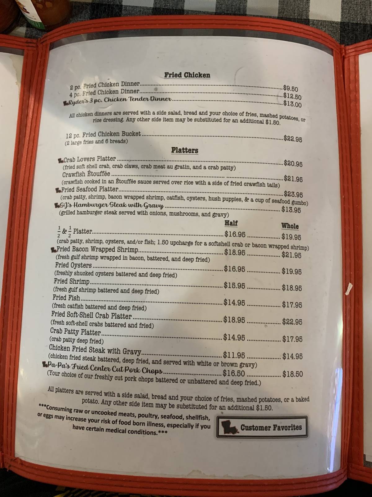 Menu at Me-Maw's Cajun Cuisine BBQ, Golden Meadow