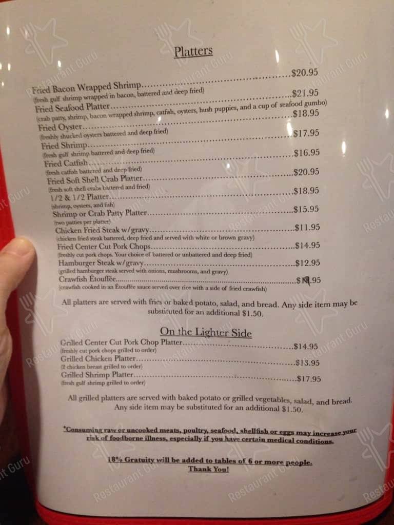 Menu at Me-Maw's Cajun Cuisine BBQ, Golden Meadow