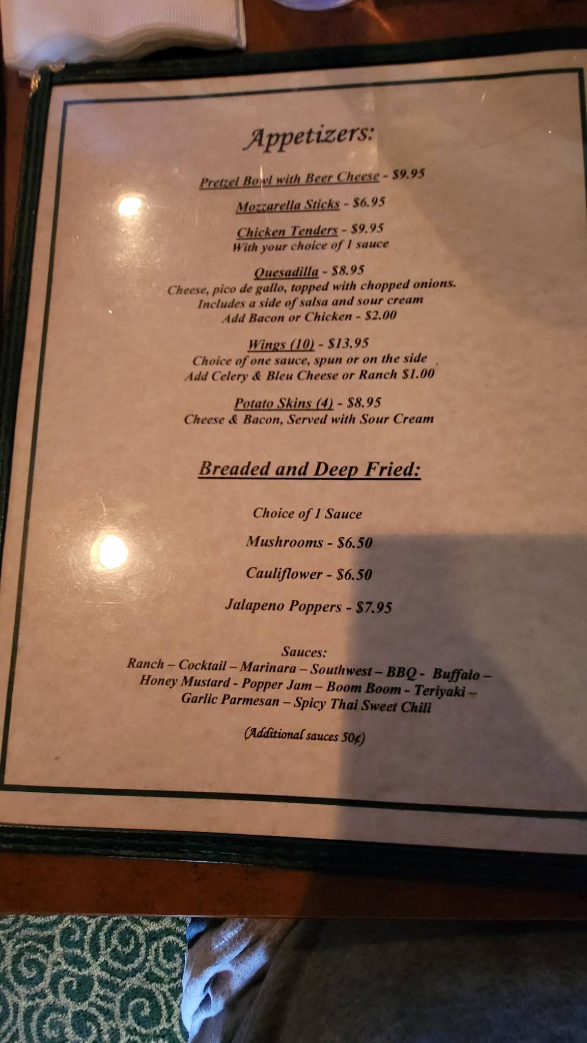 Menu at Meadows Restaurant, Springfield