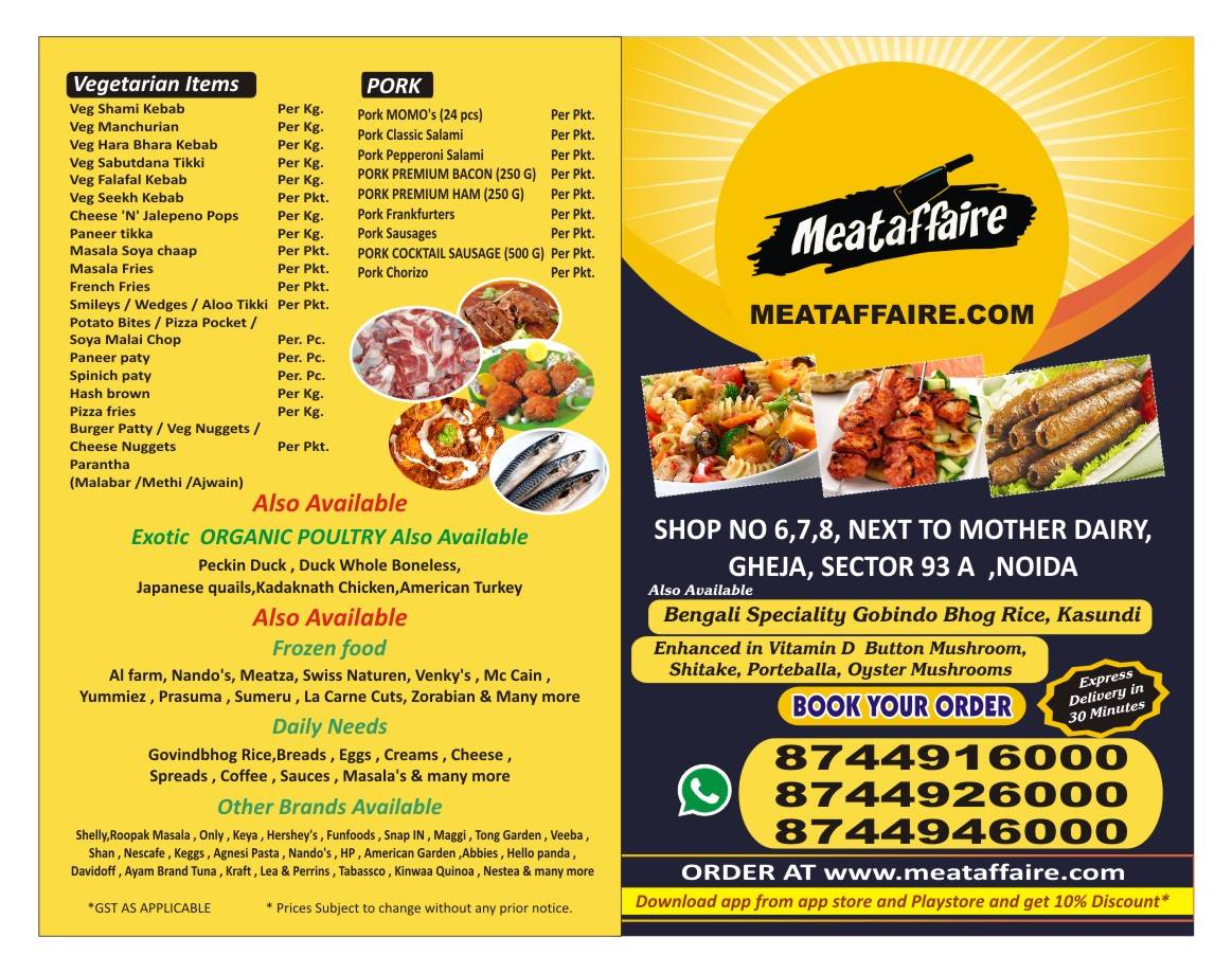 Menu at Meat Affaire, Noida