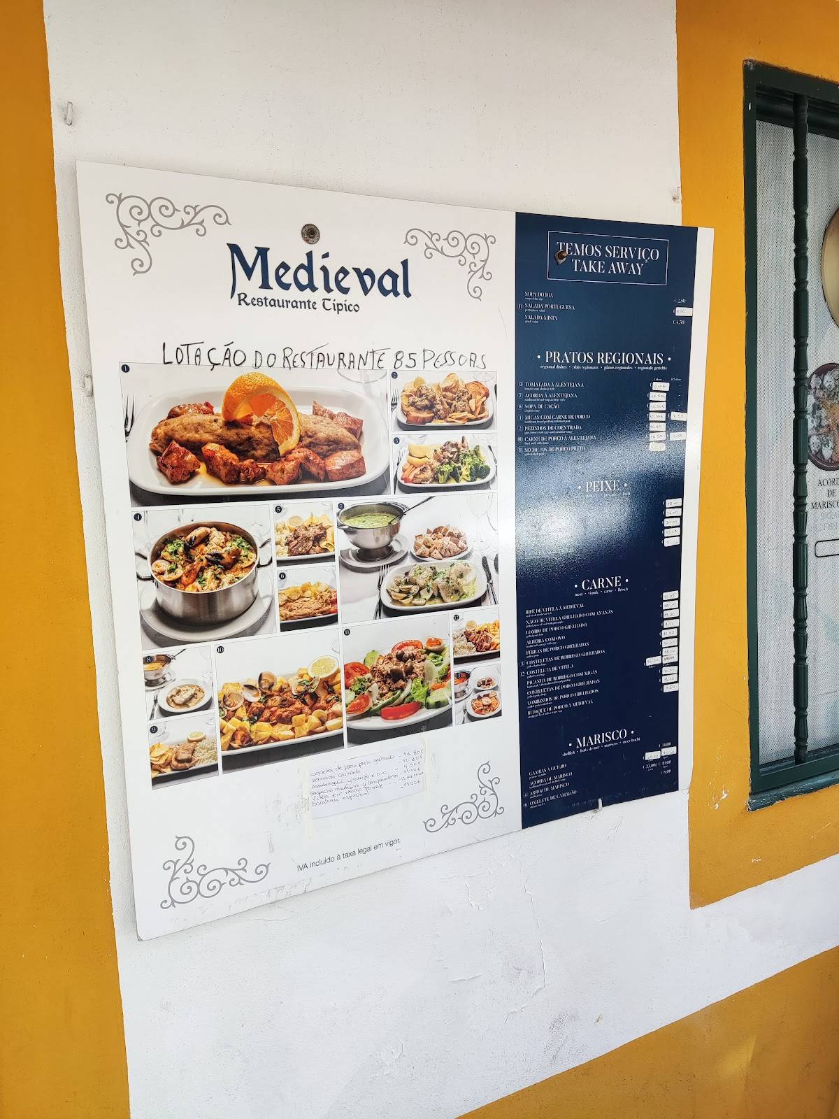 Menu at Medieval restaurant, Evora