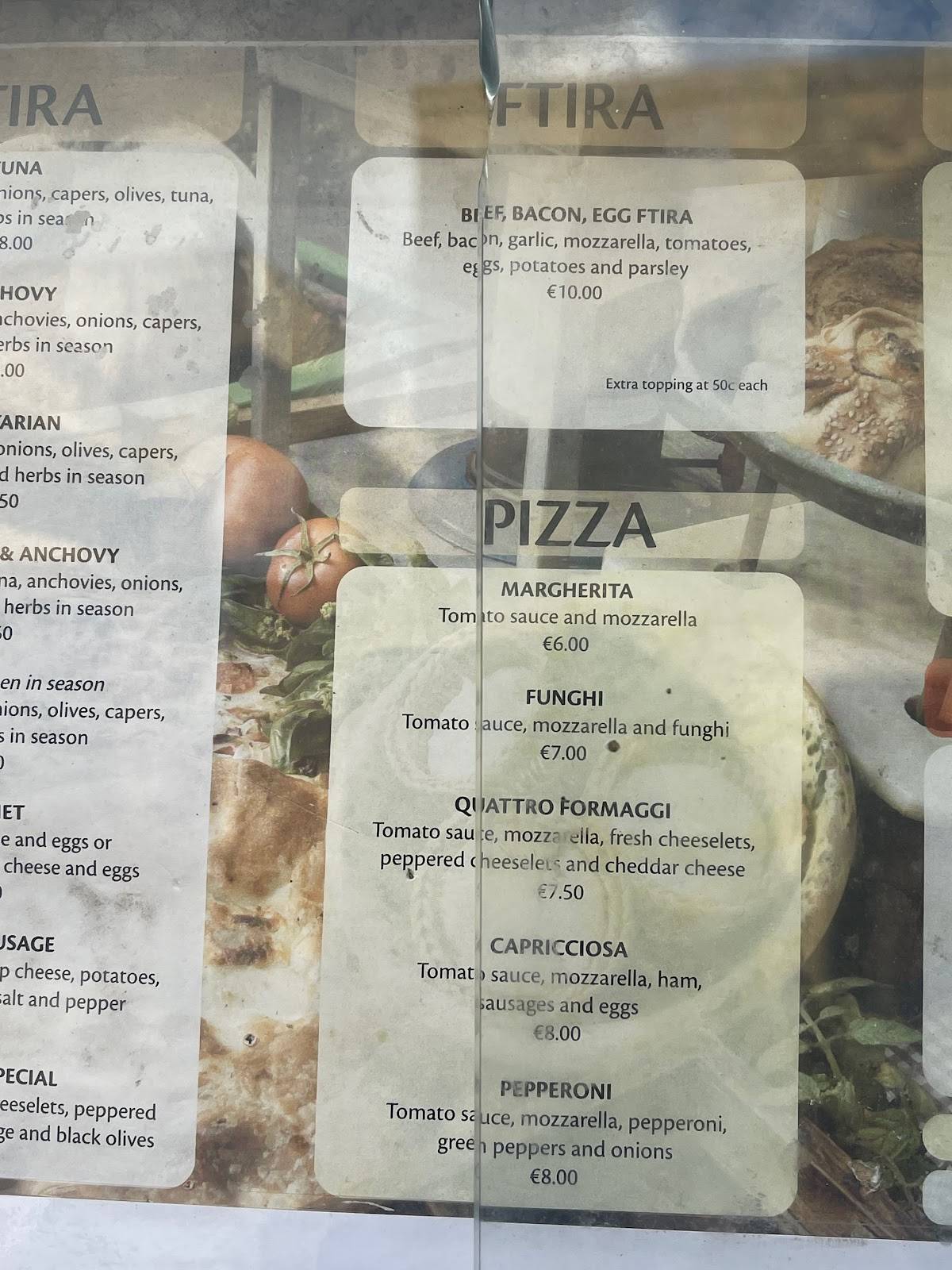 Menu at Mekren's Bakery, Nadur