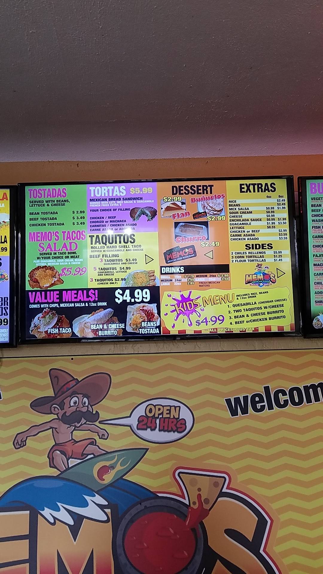 Menu at Memo's Mexican Restaurant, Everett