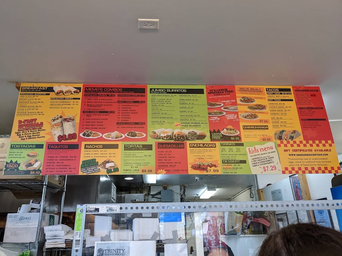 Menu at Memo's Mexican Restaurant, Tacoma